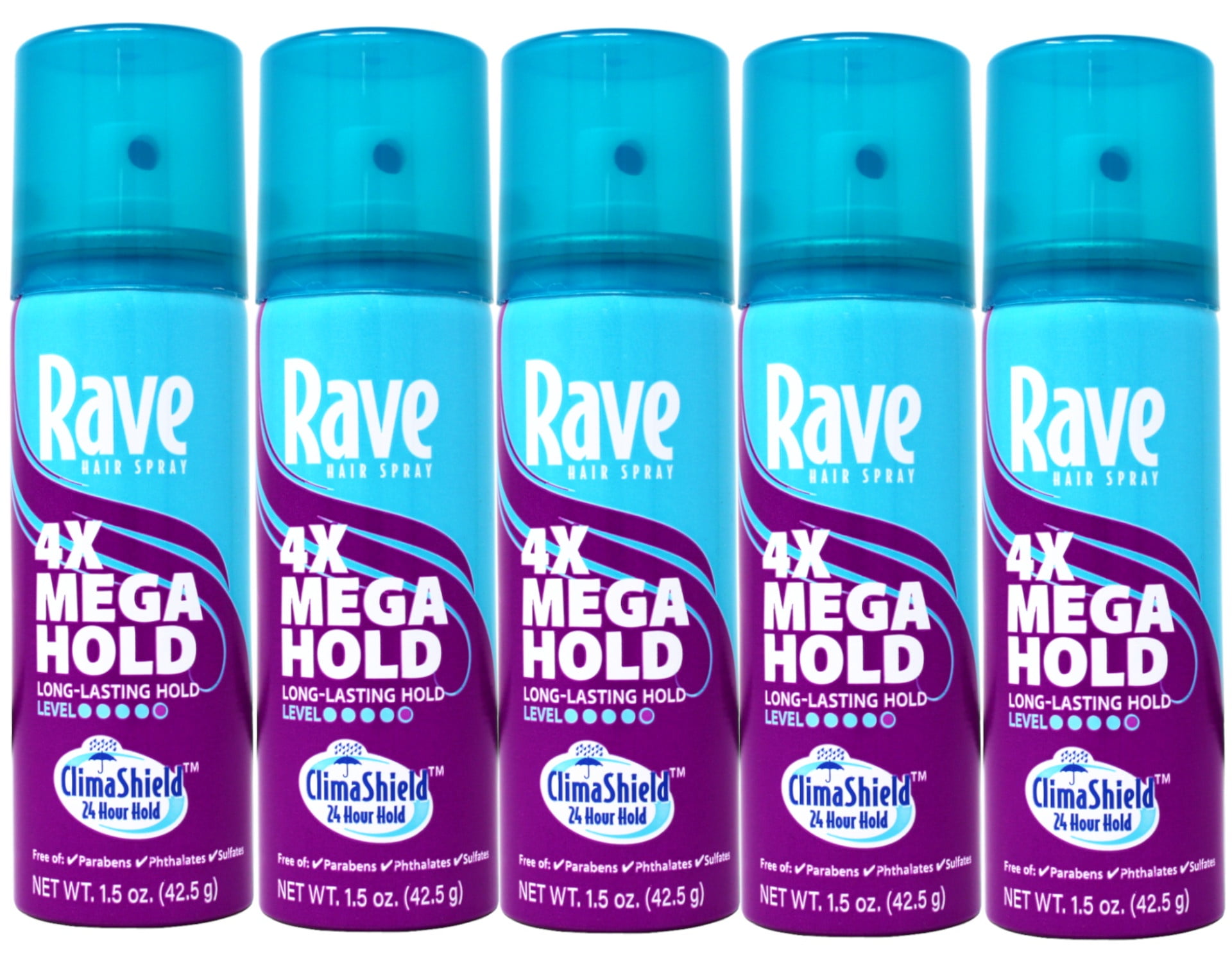 5 Pack - Rave 4X Mega Hold Hair Spray, All-Weather Protection, Travel ...