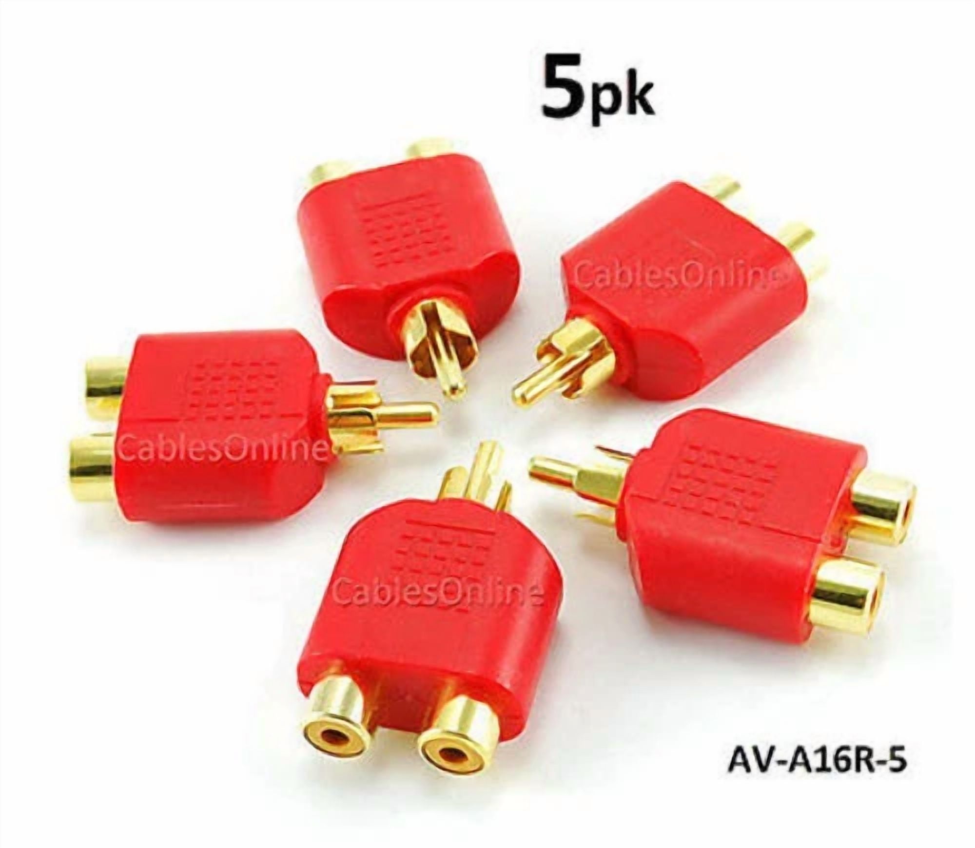 5-Pack Rca Male Plug To 2-Rca Female Jack Audio Video Splitter Red ...