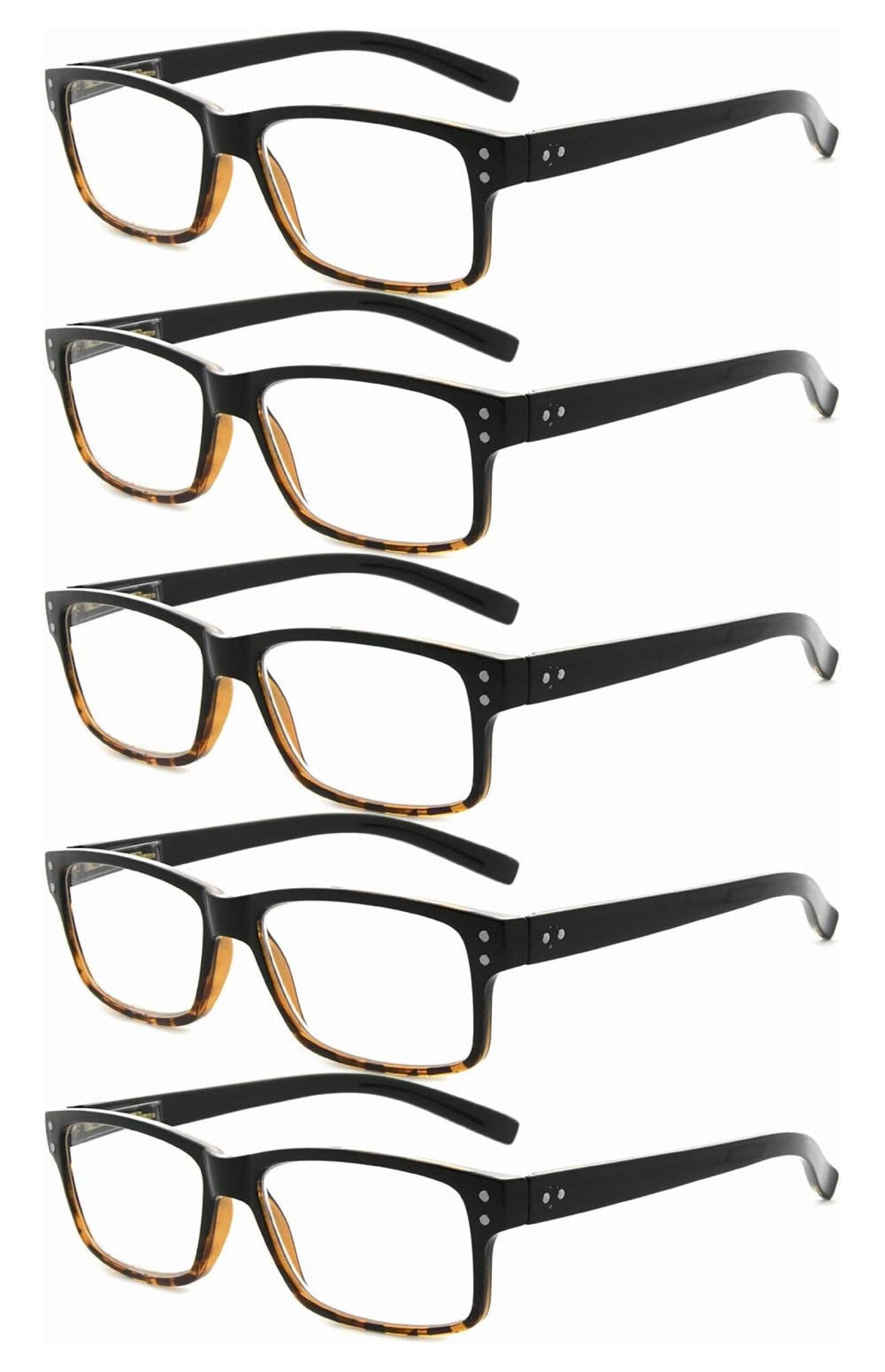 5 Pack Reading Glasses for Men Spring Hinges Classic Readers Black ...