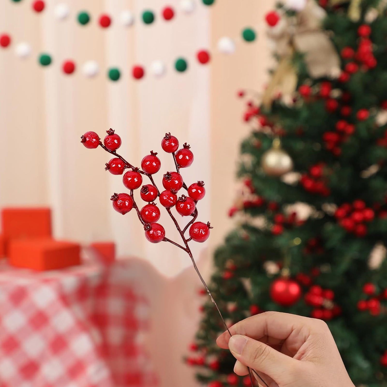 5 Pack Red Berry Stems, Artificial Berries Decor for Christmas Tree ...