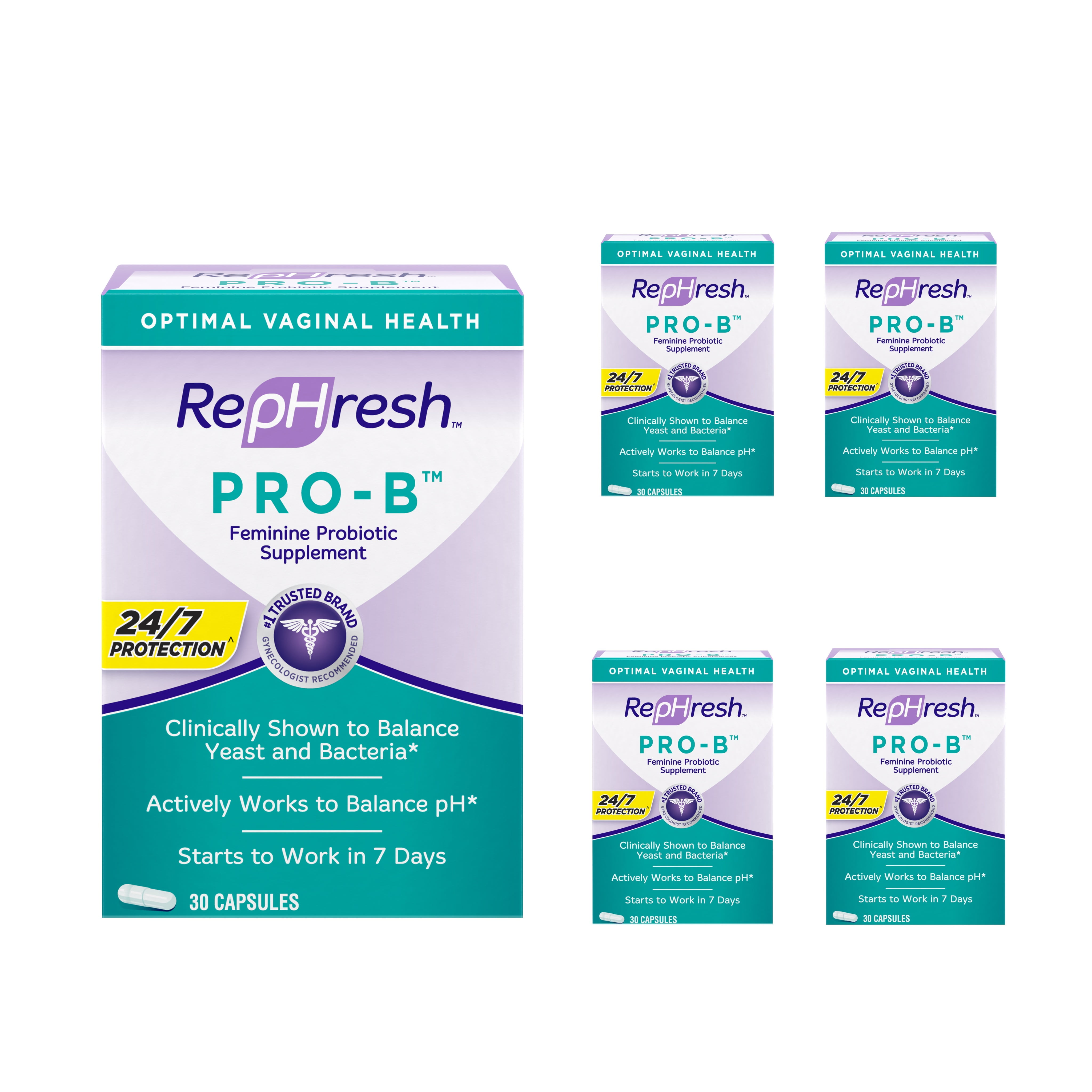 Rephresh Pro B 5 Pack - Probiotic Feminine Supplement for Yeast Balance ...