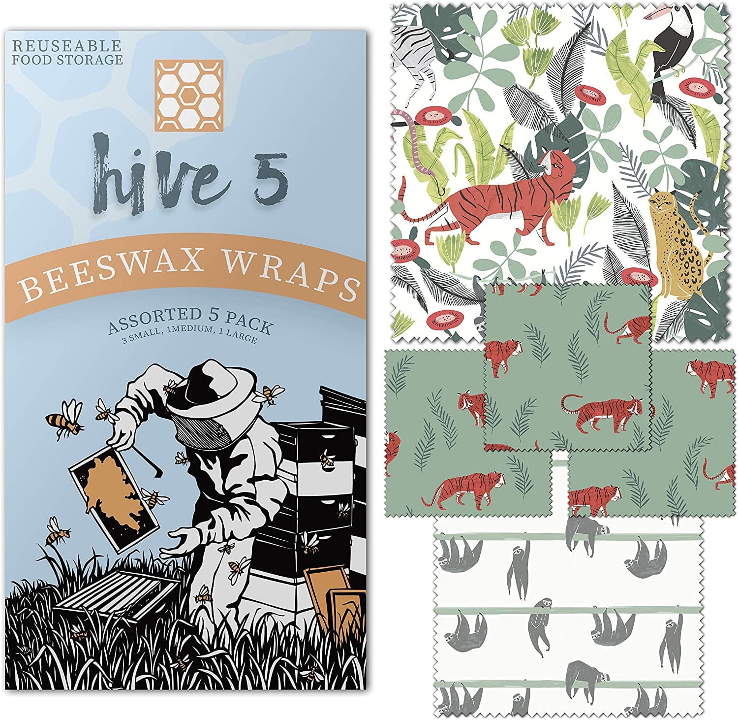 5 Pack Reusable Beeswax Organic Food Sandwich Wrapping Paper Covers Set ...