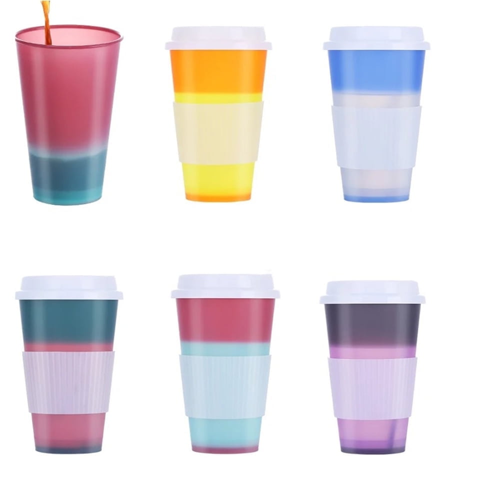 ChainPlus 5-Pack 16oz Reusable Coffee Cups with Lids, Color Changing ...