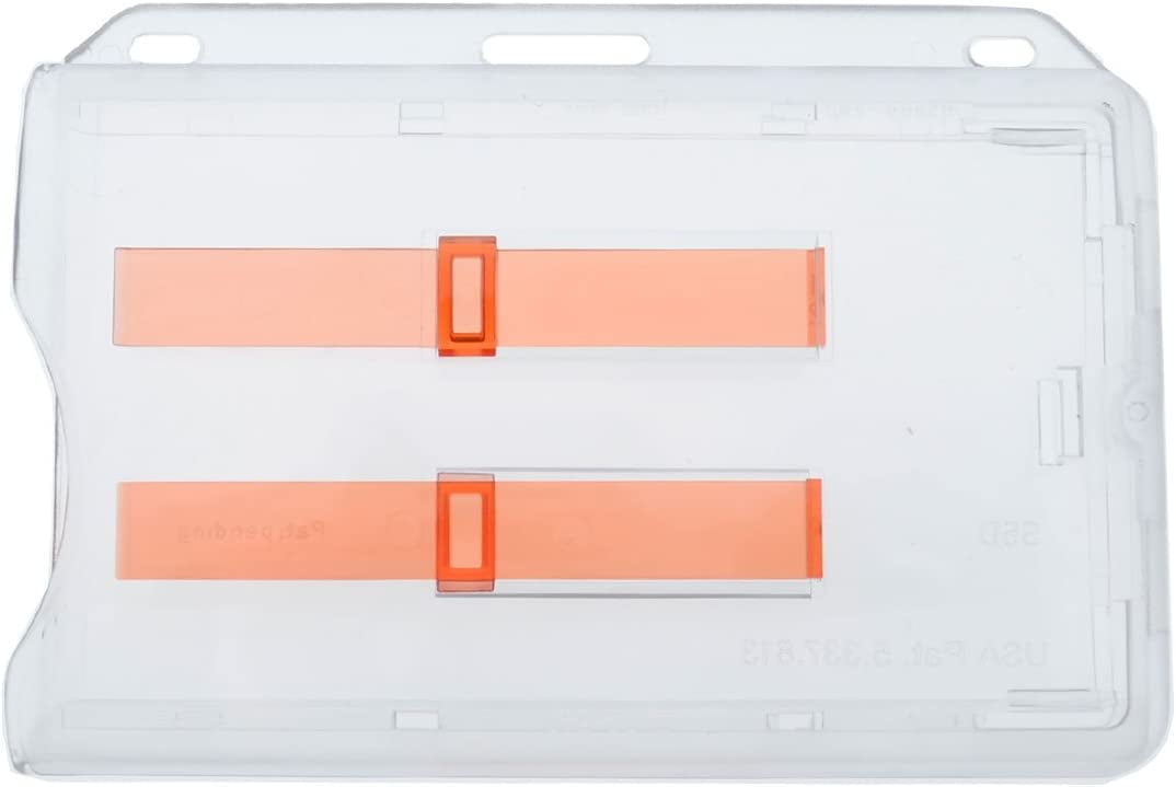 5 Pack - Rigid Horizontal Two Card ID Badge Holder with Double Red ...