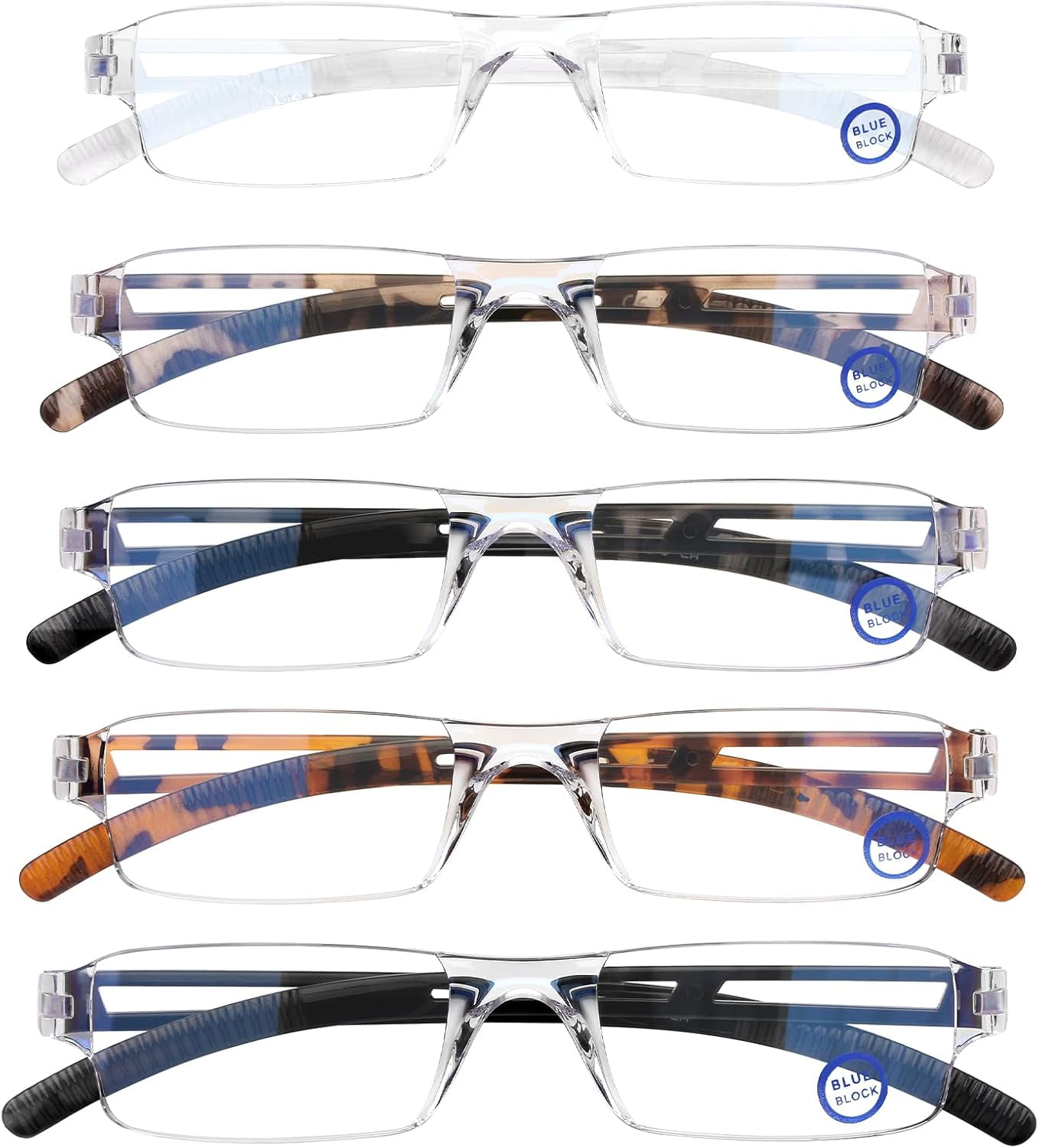5 Pack Rimless Computer Reading Glasses 3.0 Blue Light Blocking ...