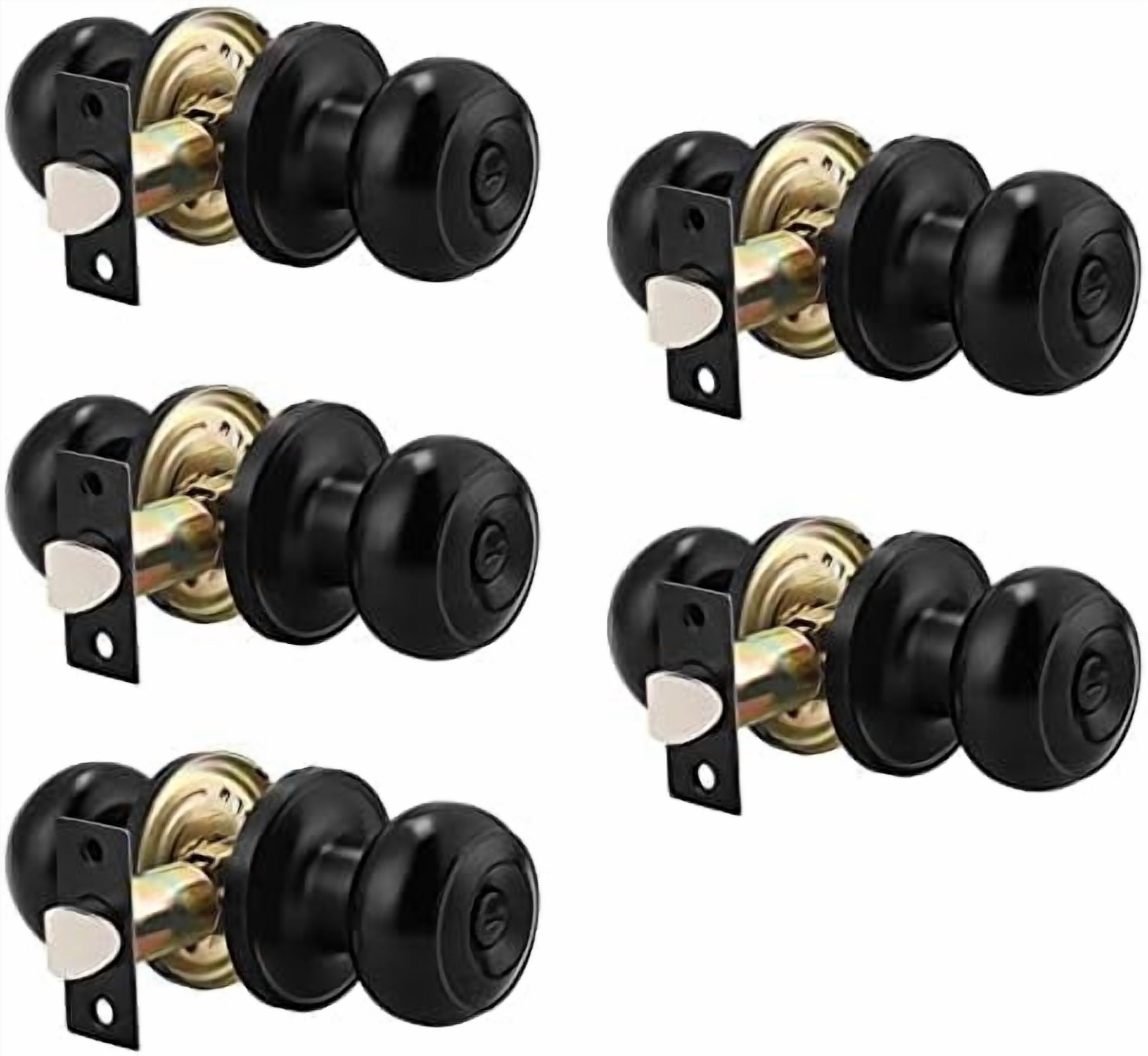 (5 Pack Round Privacy Door Knob(Thumb Turn Lock on The Inside), Keyless ...