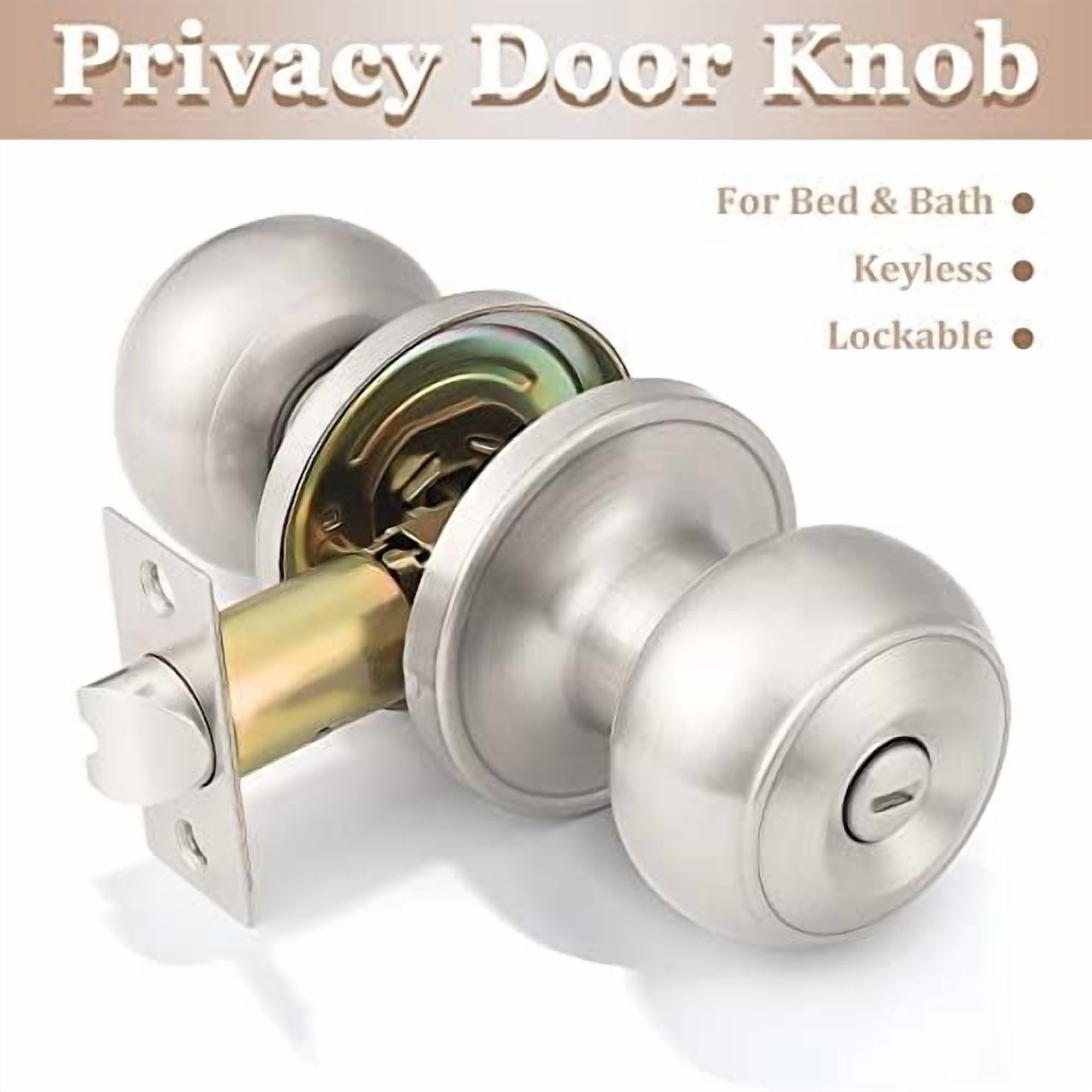 5 Pack Round Privacy Door Knob(Thumb Turn Lock on The Inside), Keyless ...
