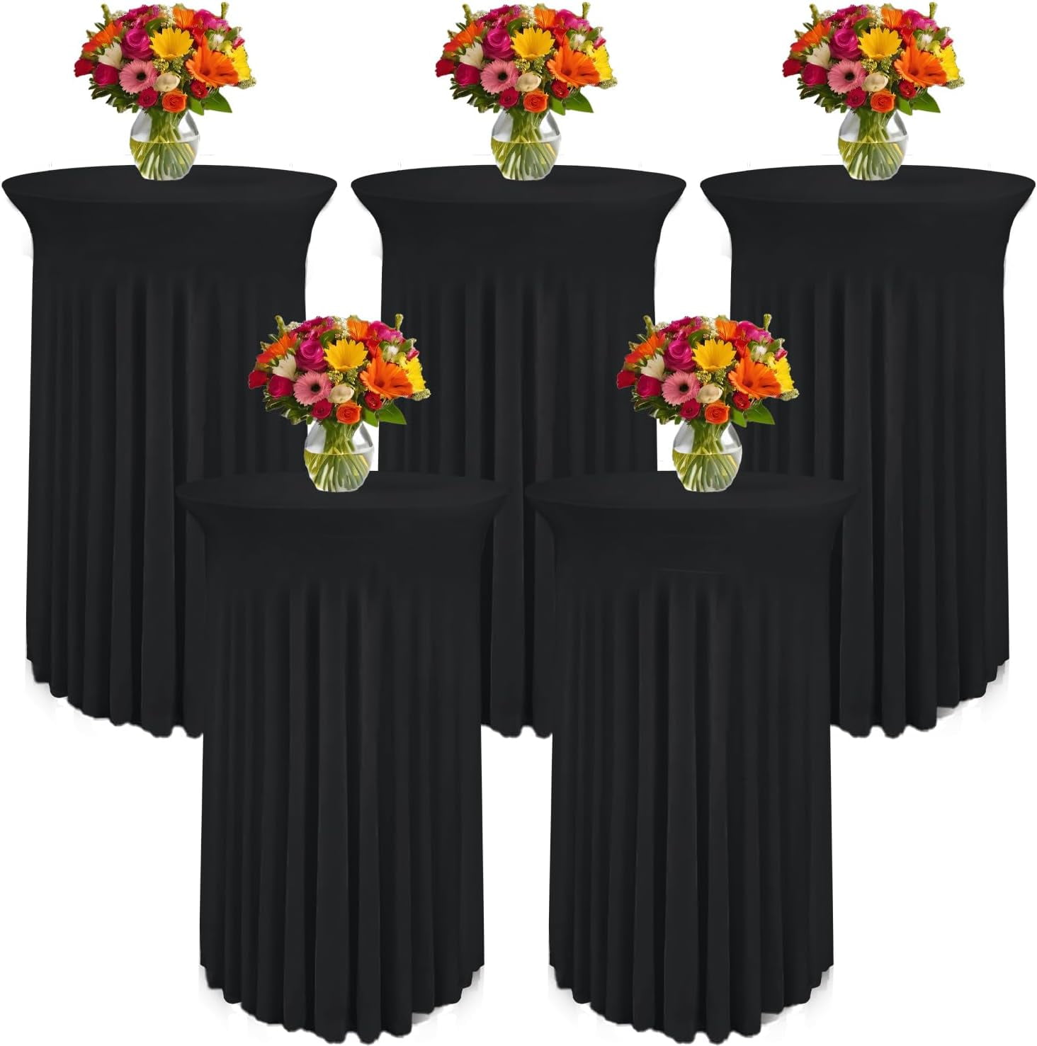 5 Pack Round Spandex Cocktail Tablecloths with Skirt - Stretch Table ...