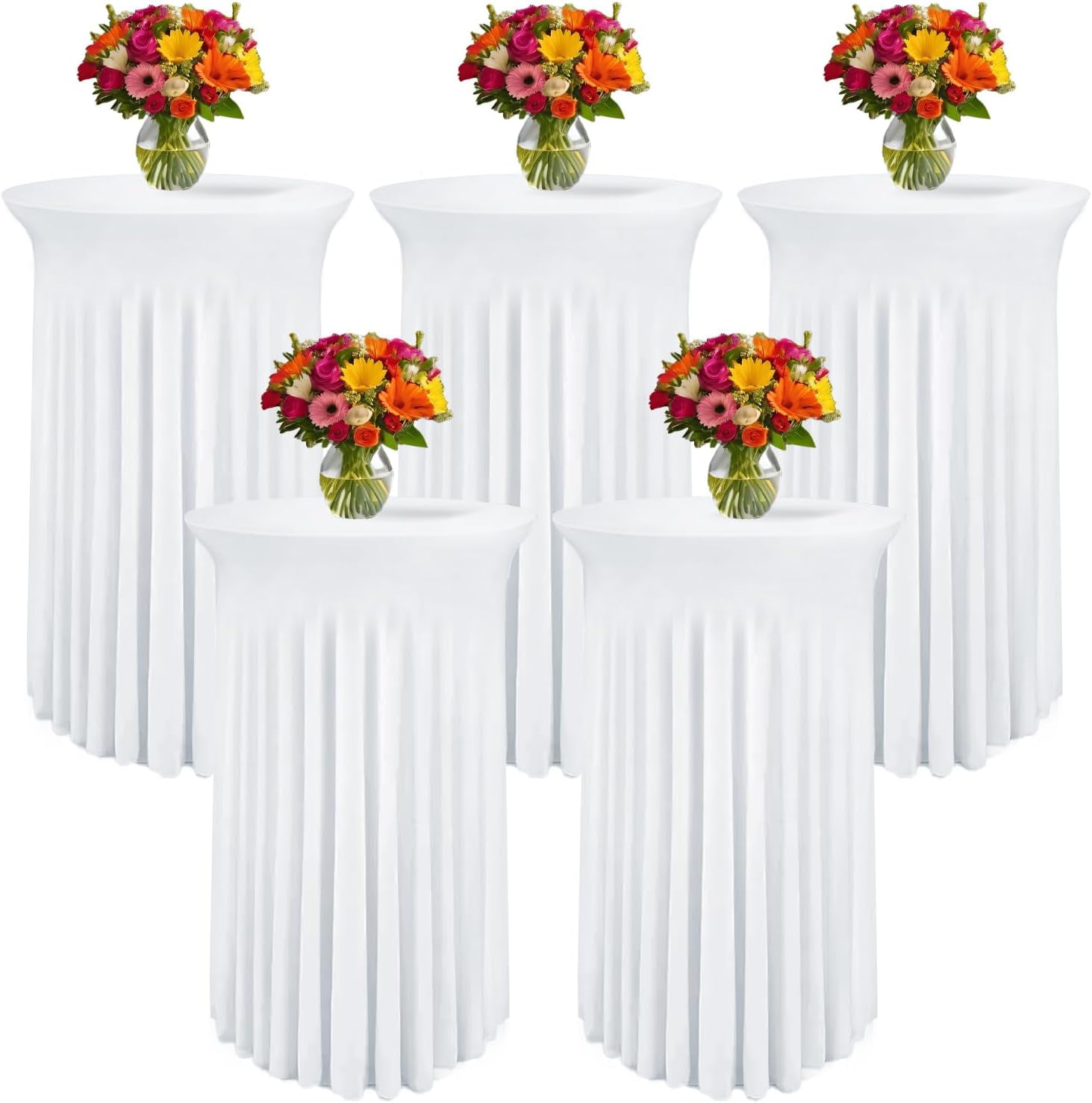 5 Pack Round Spandex Cocktail Tablecloths with Skirt - Stretch Table ...