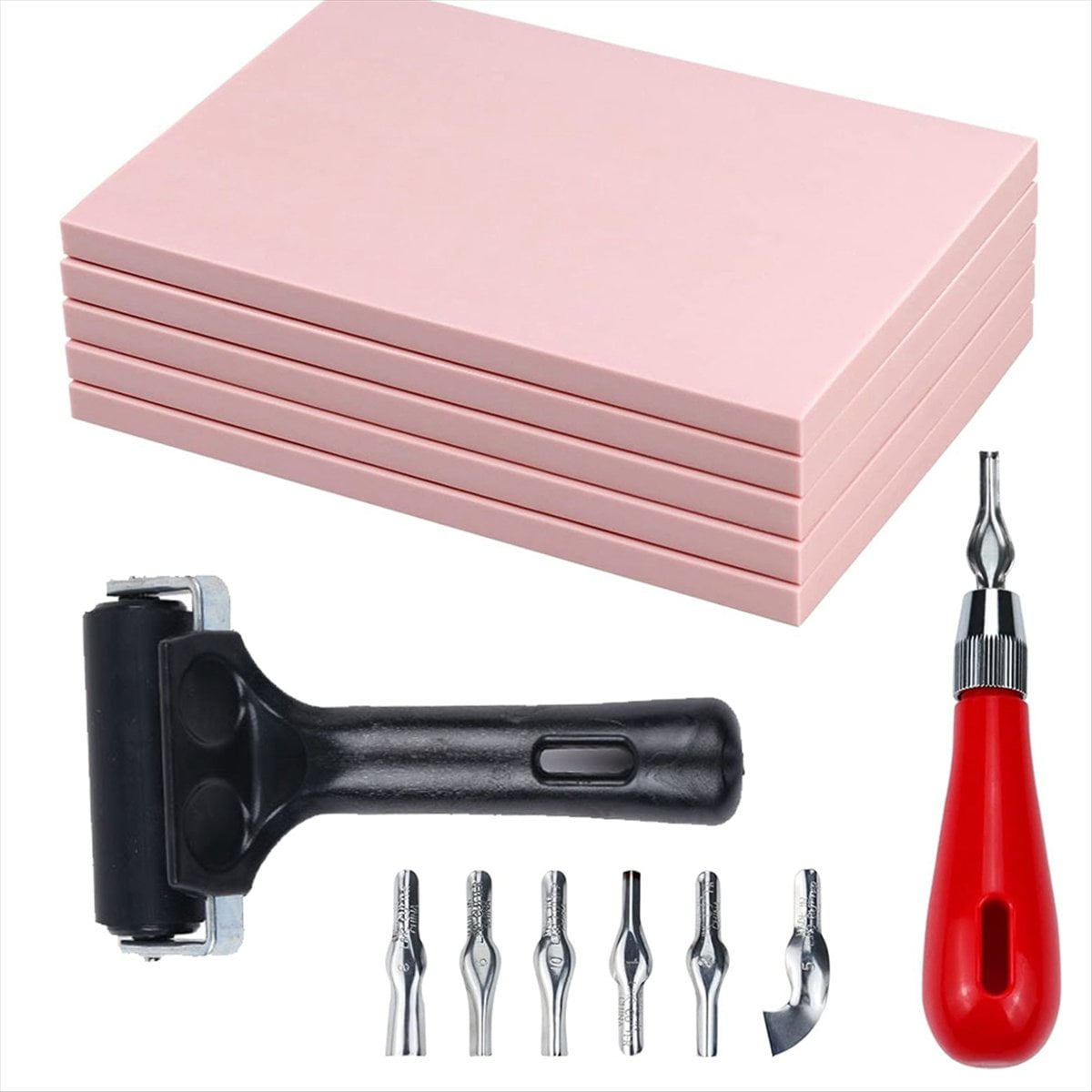 5 Pack Rubber Block Stamp Carving Blocks with Cutter Tools and Rubber ...