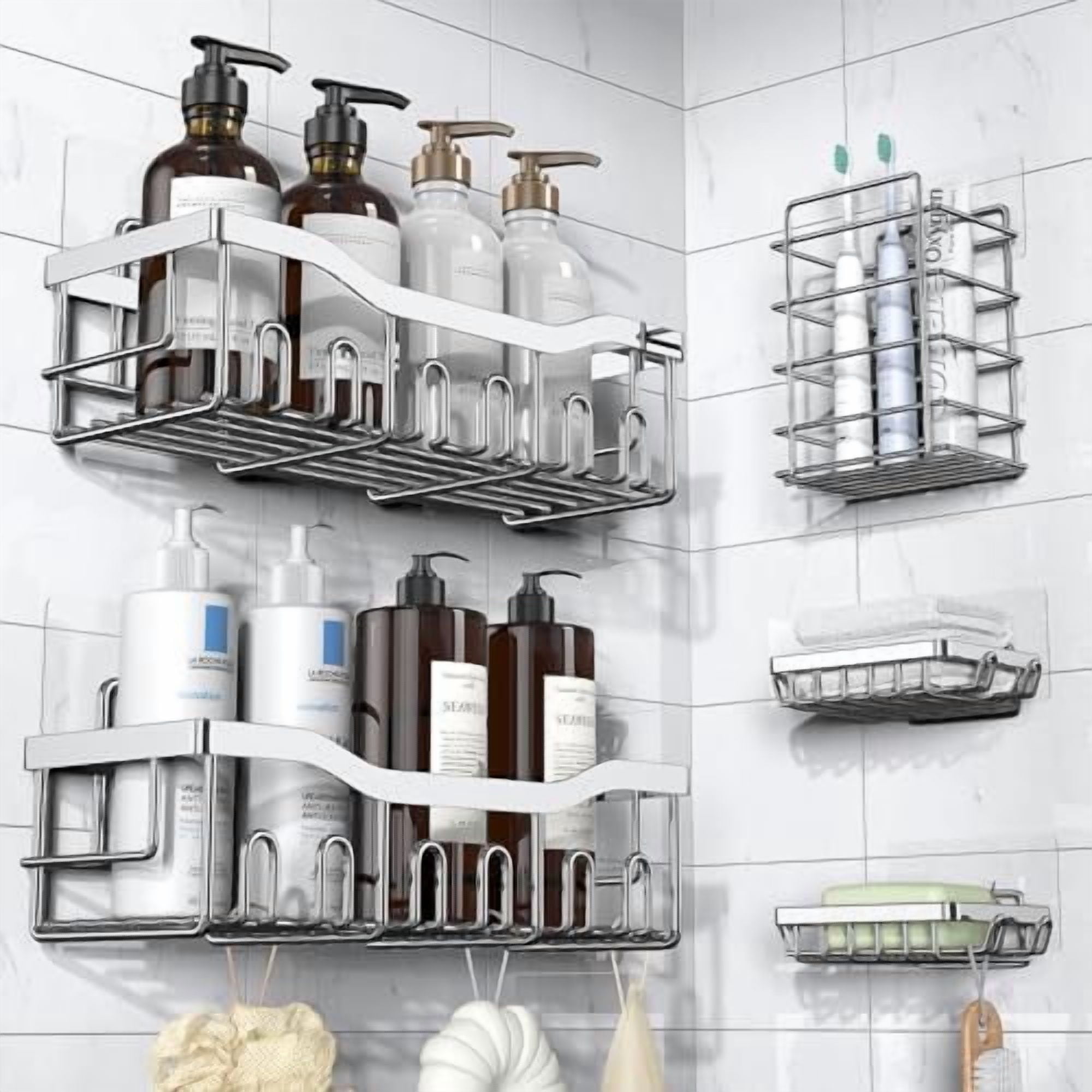5-Pack Rustproof Stainless Steel Shower Caddy – No Drill Adhesive ...