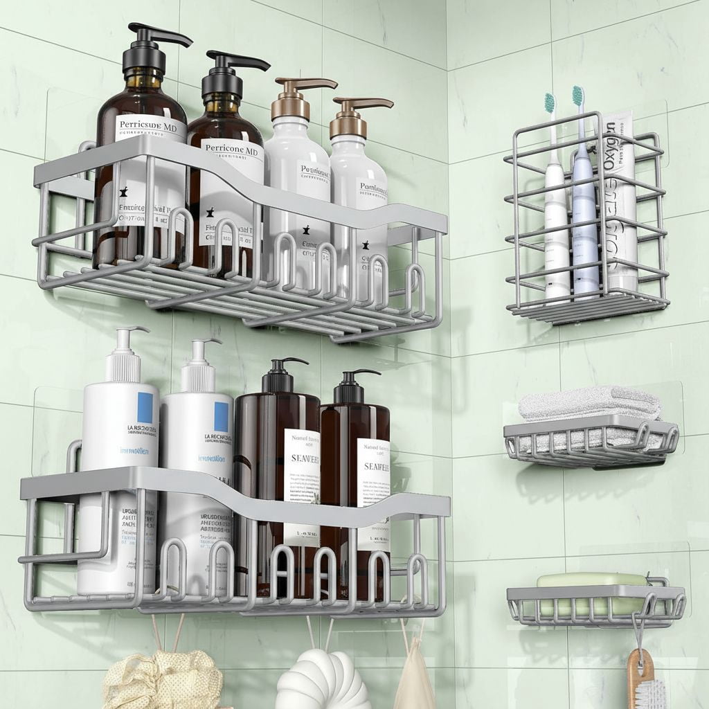 5-Pack Rustproof Stainless Steel Shower Caddy – No Drill Adhesive ...