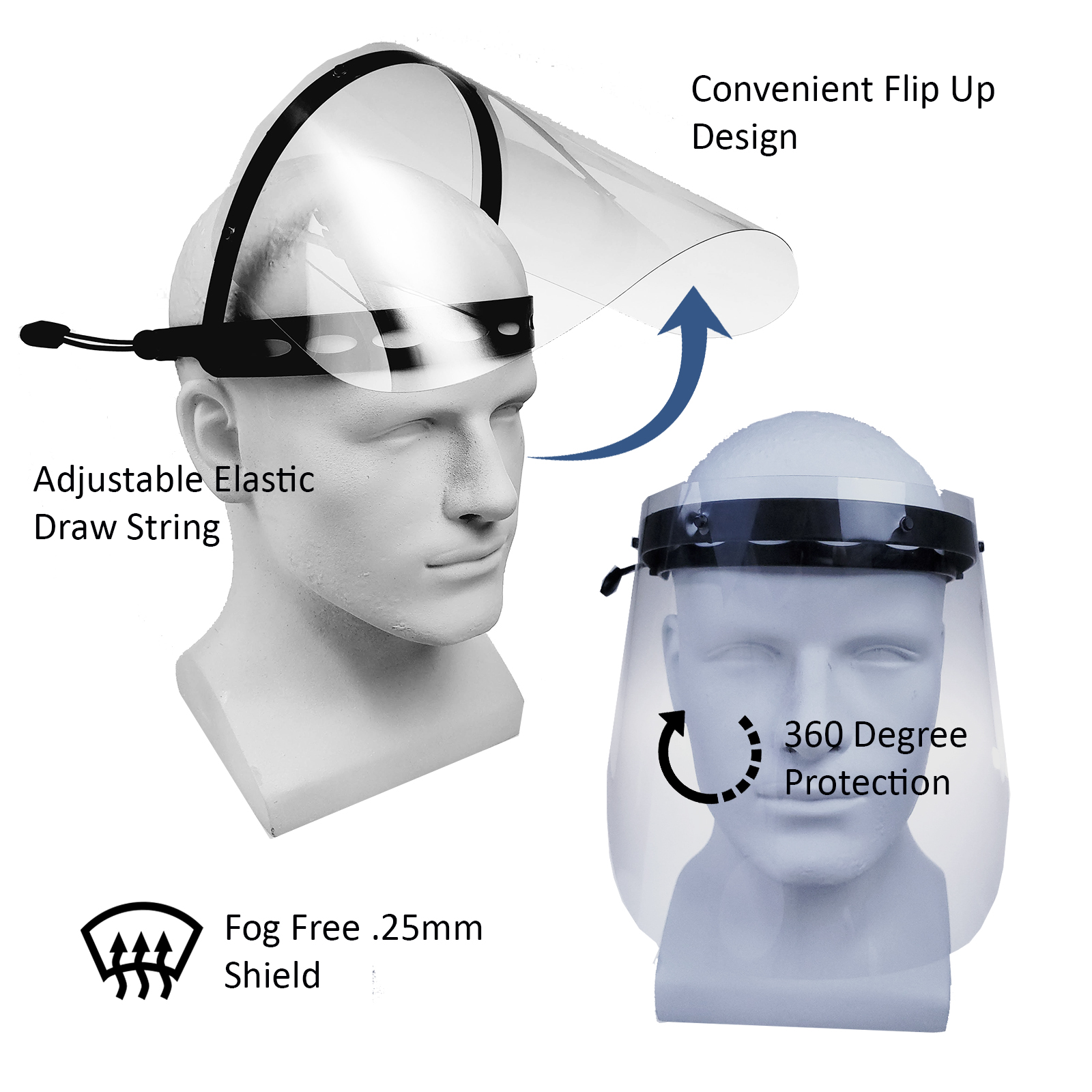 5 Pack Safety Full Face Shield Cover Mask Clear Flip Up Visor Work ...