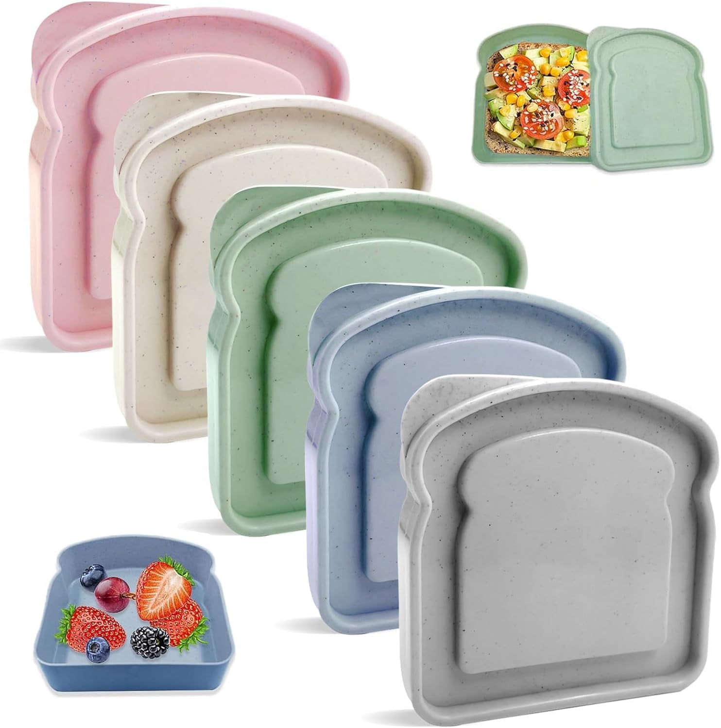5 Pack Sandwich Containers, Pastic Sandwich Storage for Lunch Boxes ...