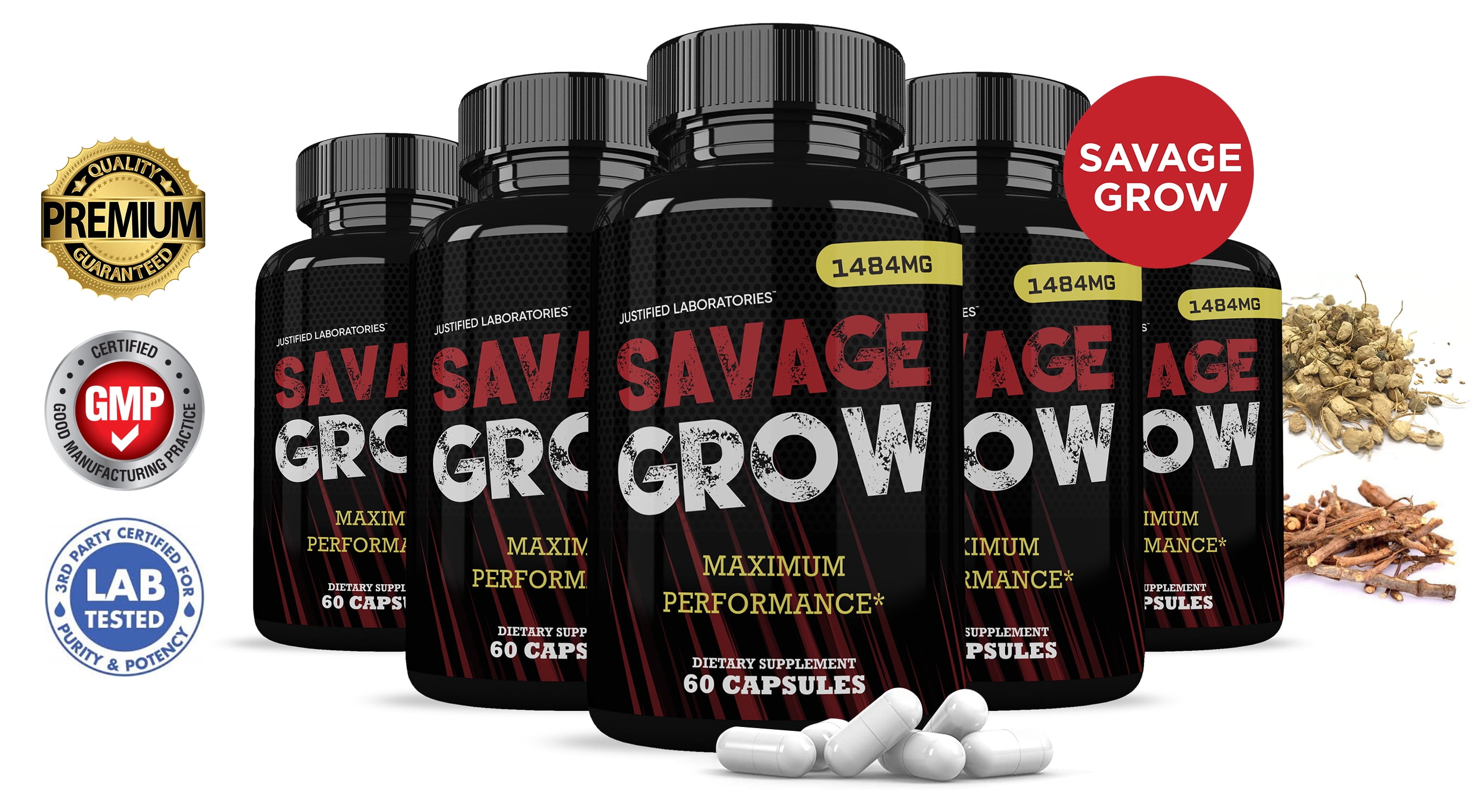 Savage Grow Peak Performance Men’s Health Supplement, 1484mg, Pack of 5 ...