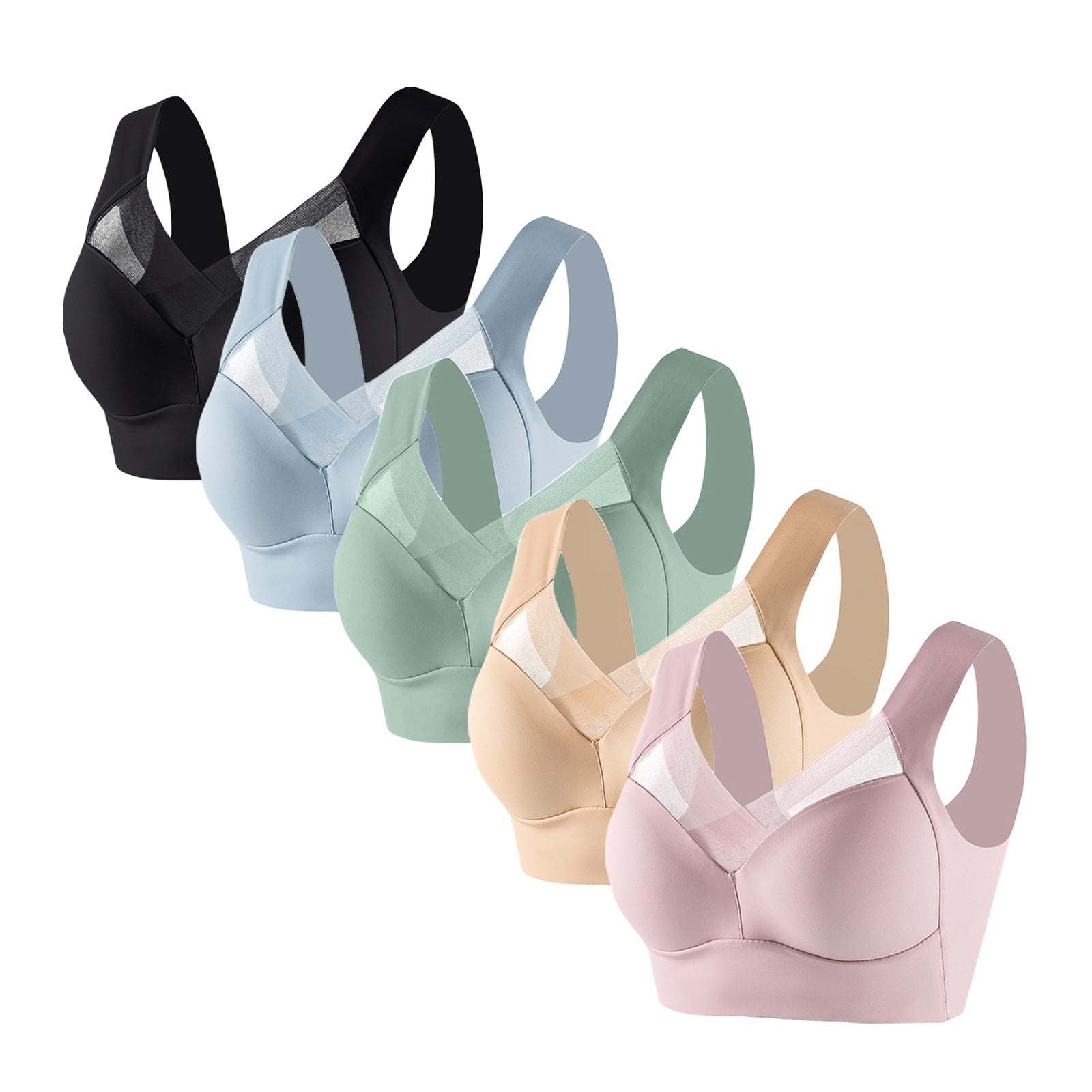 5 Pack Seamless Sexy Push Up Wireless Bra, Posture Correcting Bra for Seniors, Plus Size Ice ...