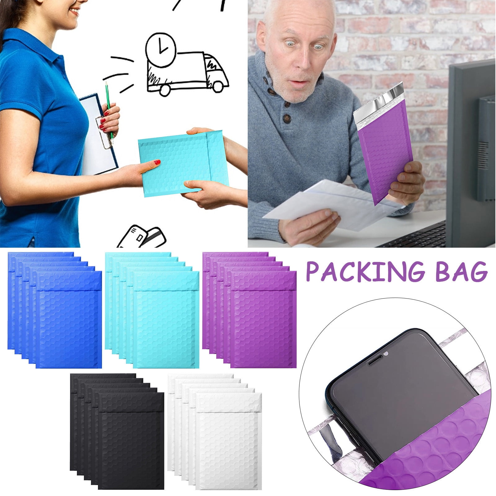5-Pack Self-Seal Air Bubble Envelopes with Mylar Lining, Padded Express ...