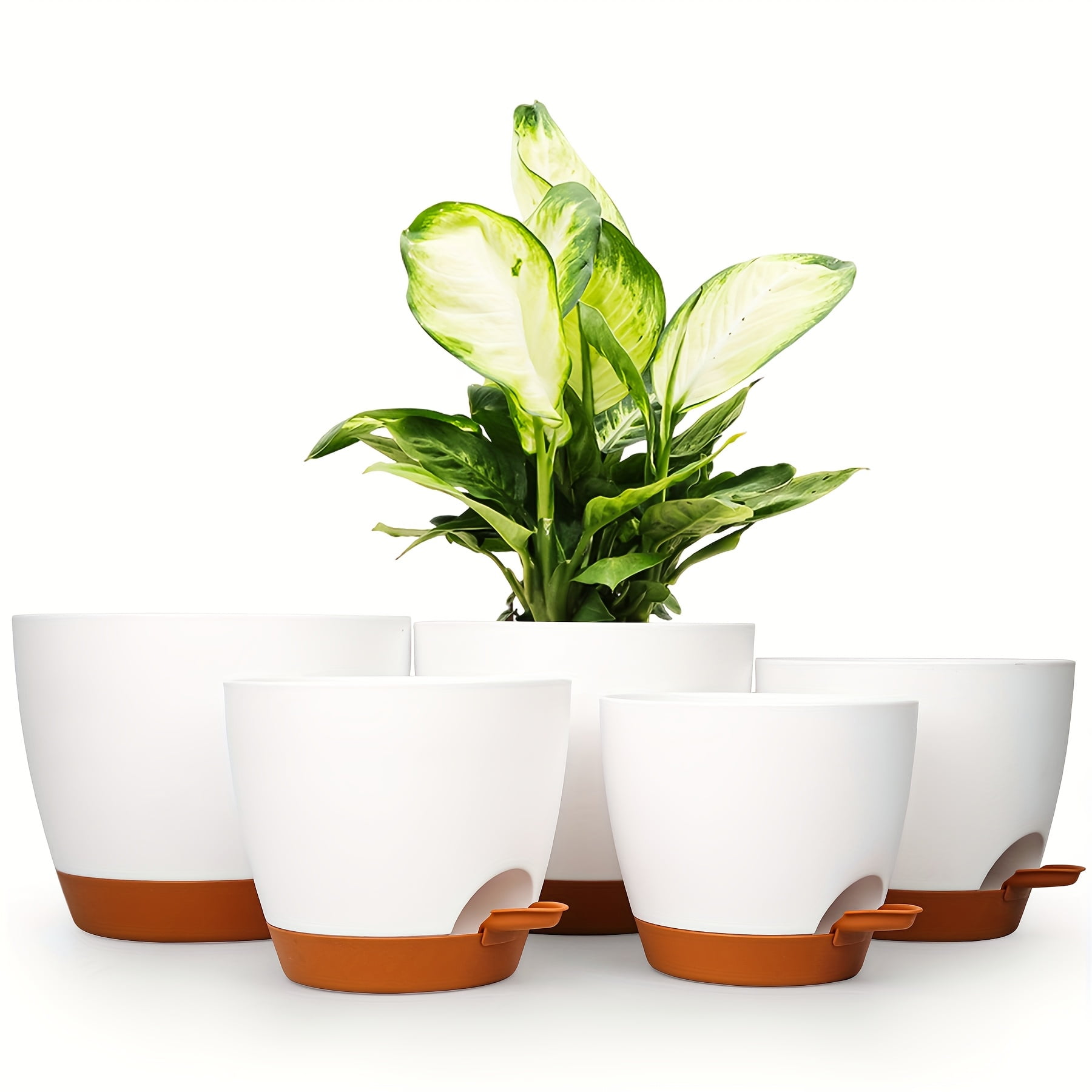 5-Pack Self-Watering Plastic Plant Pots - 10/9/8/7.5/7 Inch Drainage ...