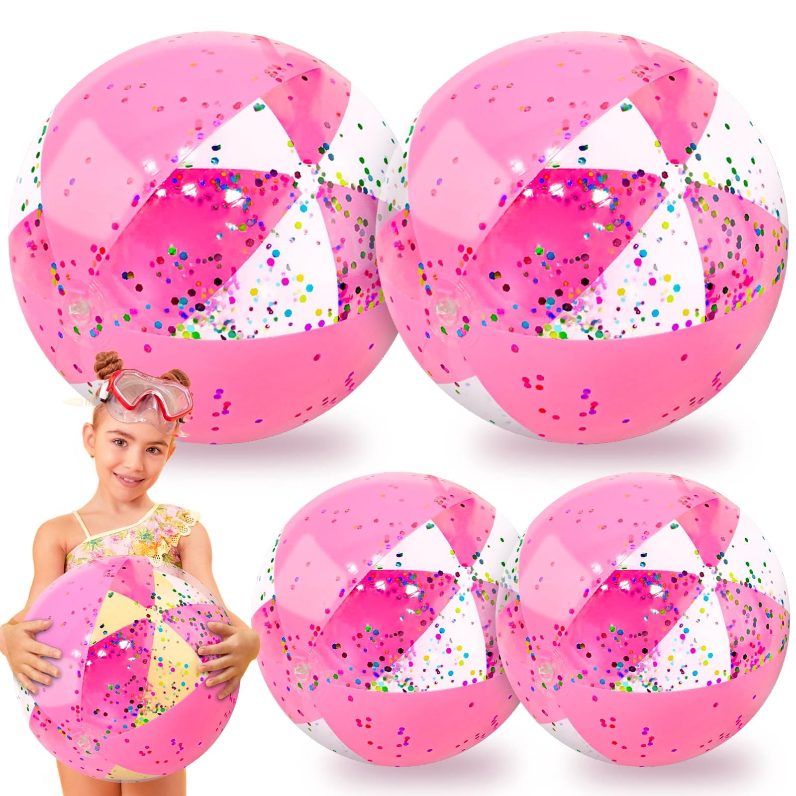 5 Pack Sequins Beach Balls 16 Inch 24 Inflatable Confetti Glitters ...