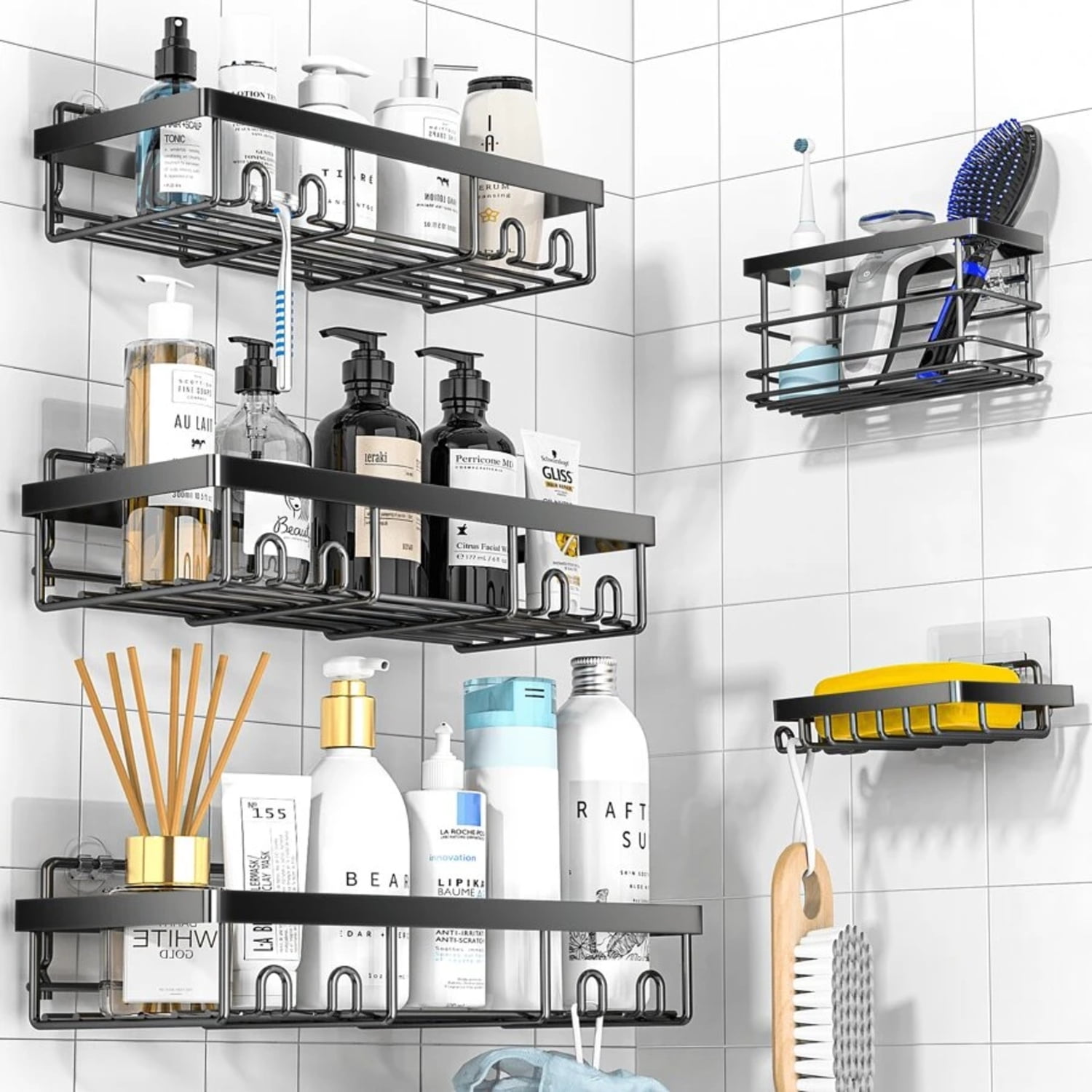 5 Pack Shower Caddy ,3 Shower Racks With Soap Holder And Toothbrush ...