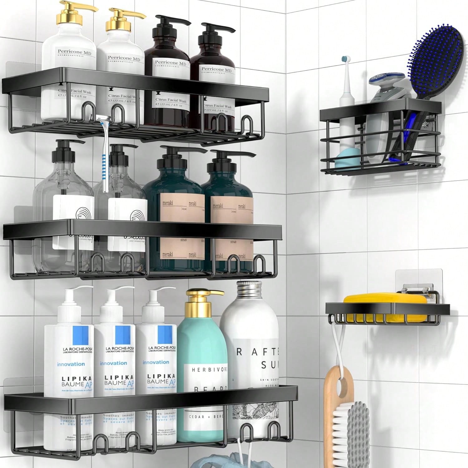 5 Pack Shower Caddy ,3 Shower Racks With Soap Holder And Toothbrush ...