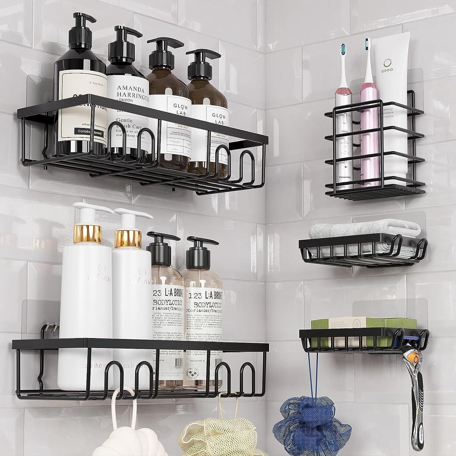 5 Pack Shower Caddy Adhesive Organizer for Bathroom & Kitchen Storage ...
