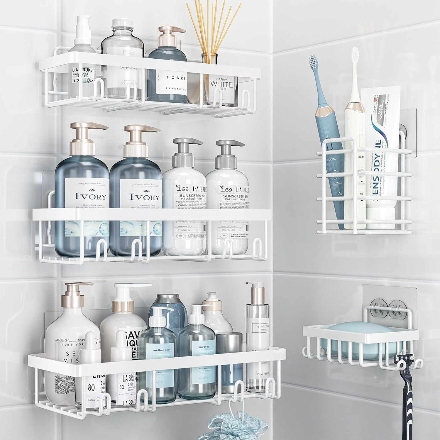 5 Pack Shower Caddy Organizer Rack Shelf for Inside Shower, Self ...