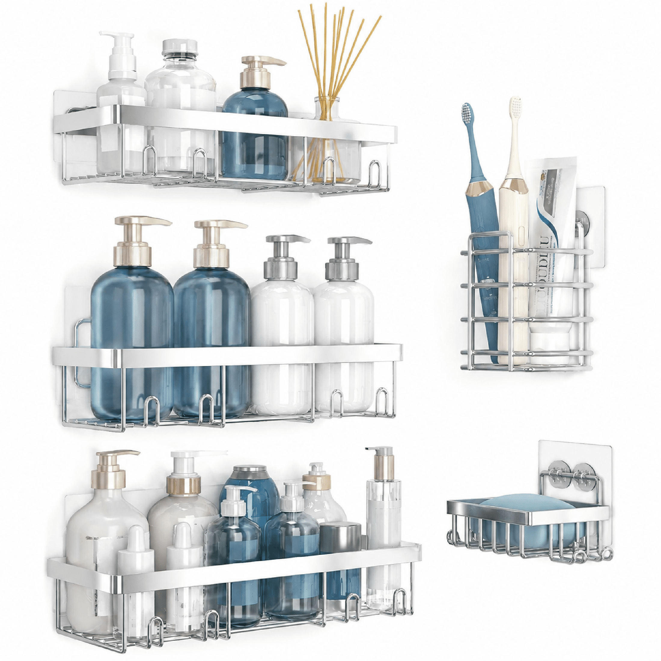 5 Pack Shower Caddy Organizer Rack Shelf for Inside Shower Adhesive ...
