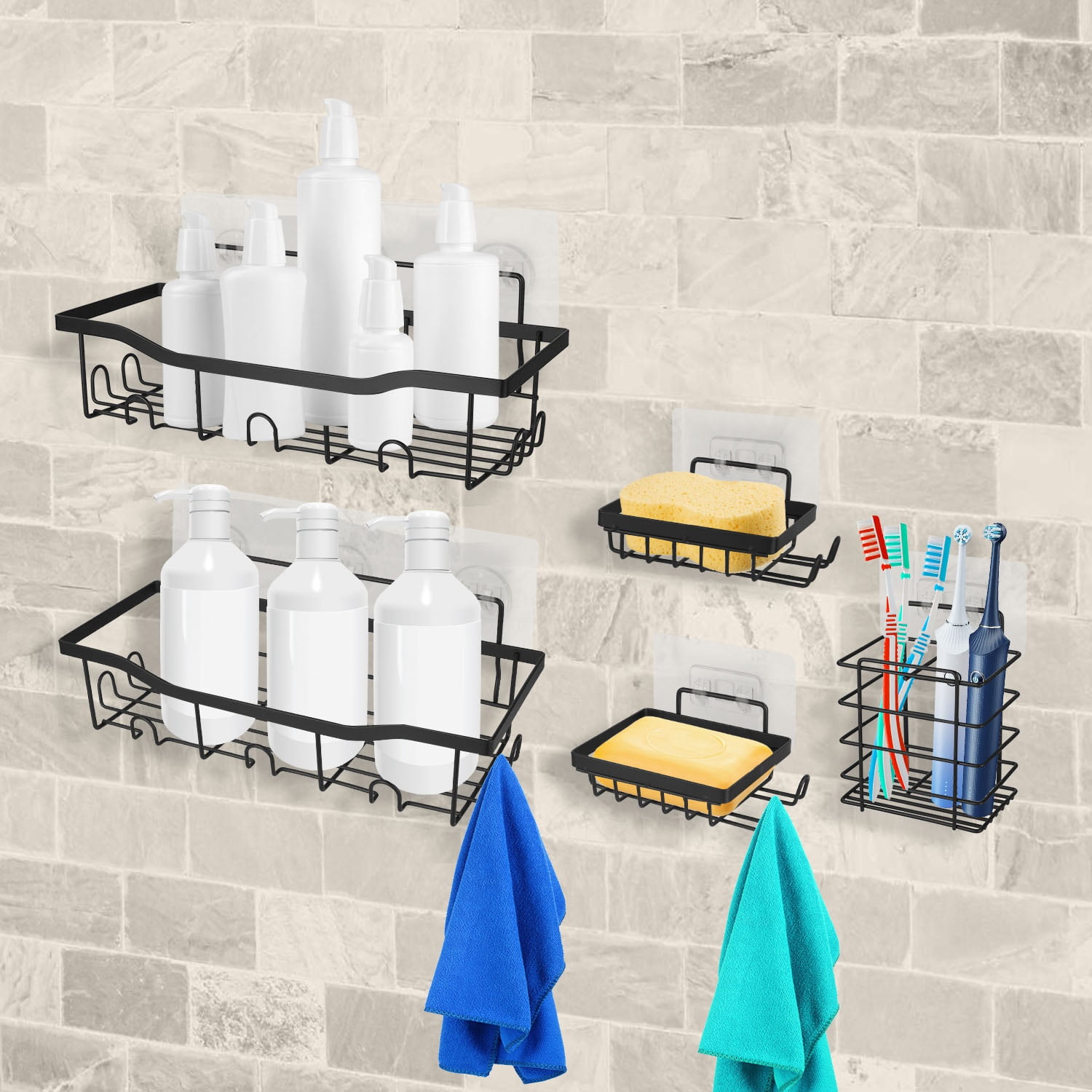 5 Pack Shower Caddy Shelves with Hooks, TeqHome Durable Rustproof Wall ...