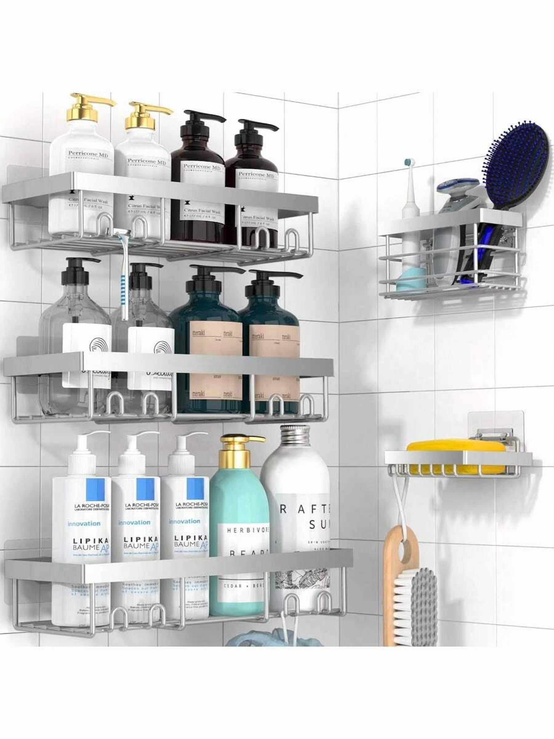 5-Pack Shower Shelves - 3 with Soap & Toothbrush Holders. Adhesive ...