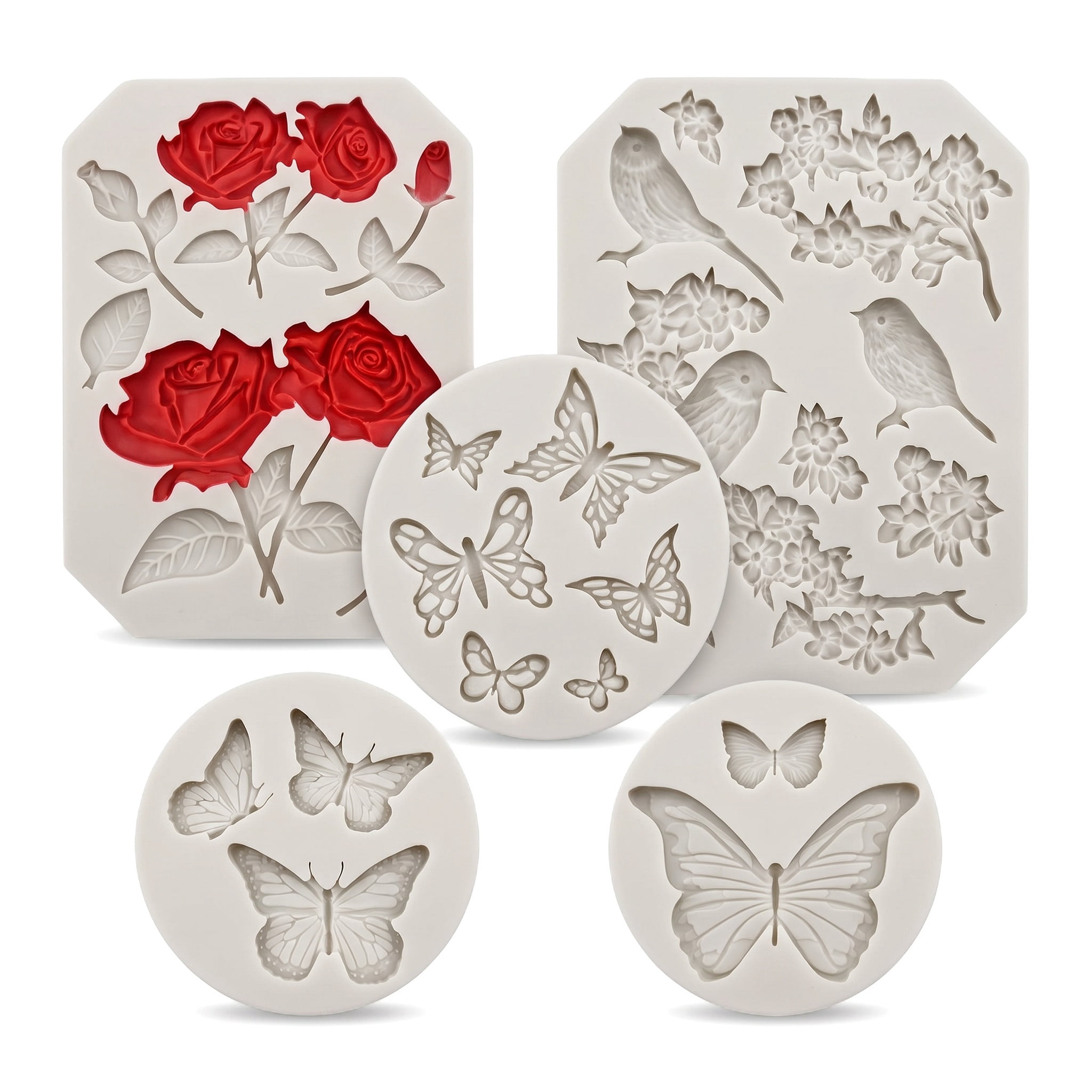 5 Pack Silicone Craft Molds, Butterfly Rose Clay Molds for Soap Making ...