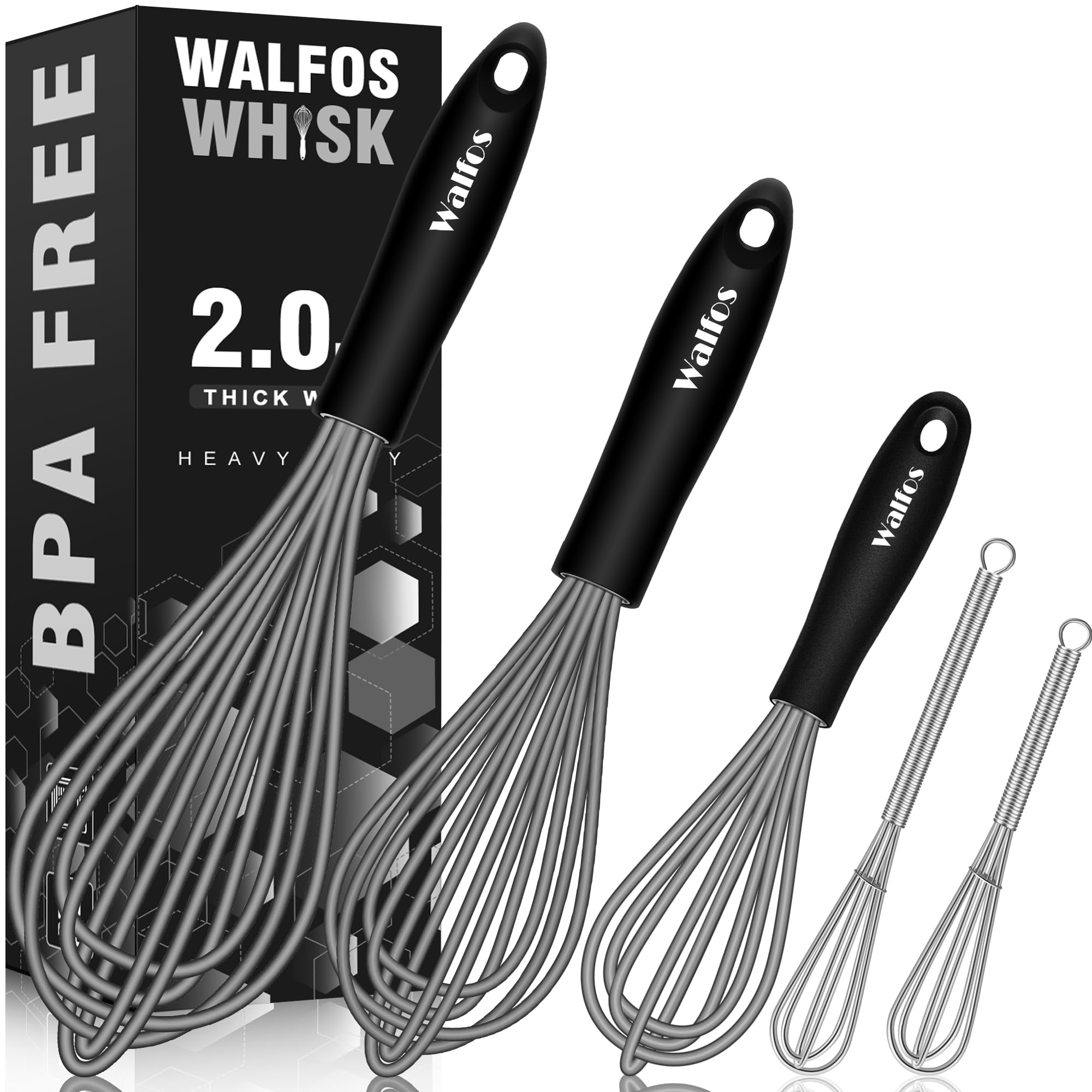 5-Pack Silicone Whisks, Mini 5in+7in and 3 Sizes Balloon Whisks 7+9 ...