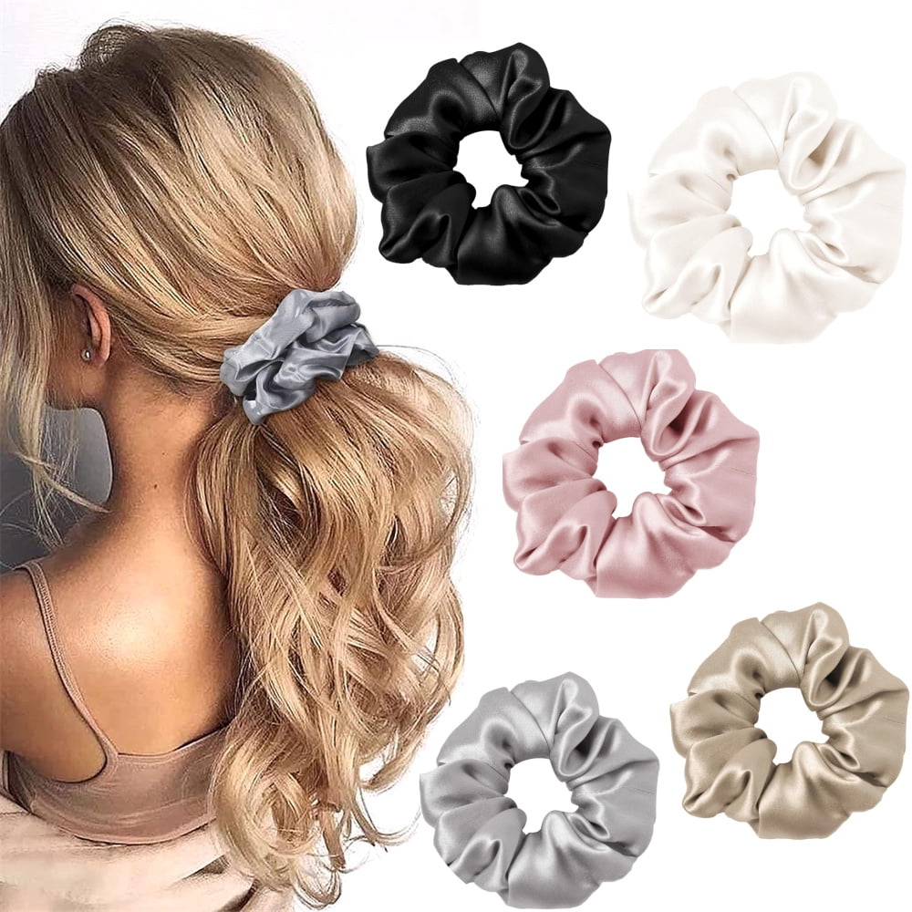 5 Pack Silk Satin Hair Ties,Oversized Elastic Scrunchies,Premium Hair ...