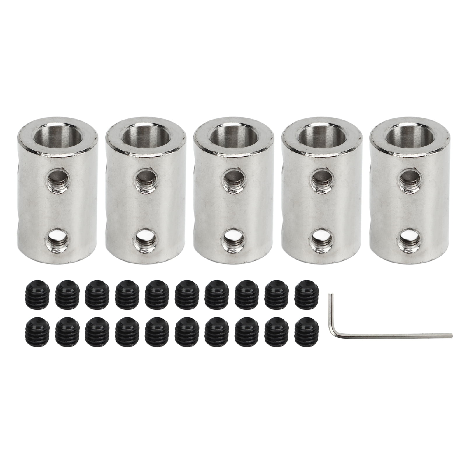 5-Pack Silver Steel Bore Couplings, 8mm to 8mm Rigid Cylinder Couplers ...