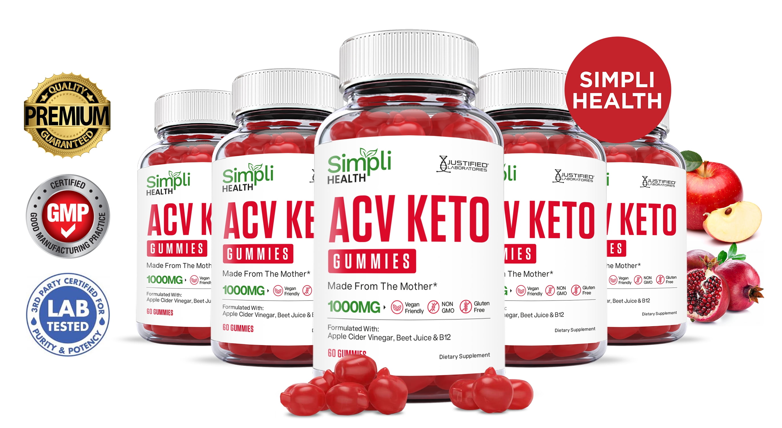 5 Pack Simpli Health Keto Acv Gummies 1000mg Dietary Supplement 300