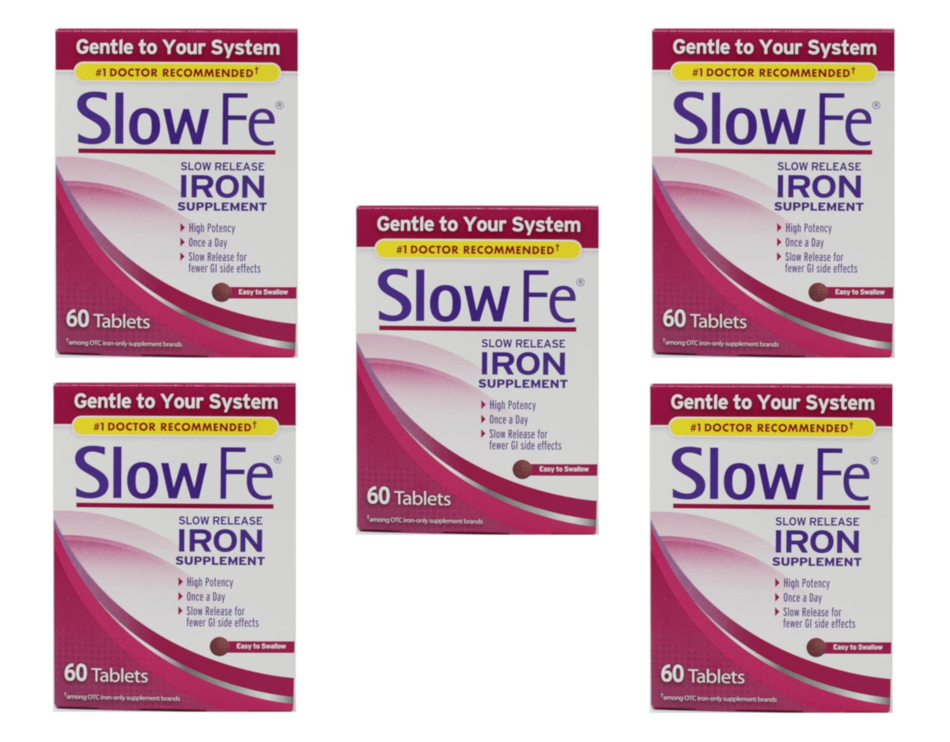 5 Pack Slow FE Slow Release IRON Supplements High Potency Gentle 60 ...
