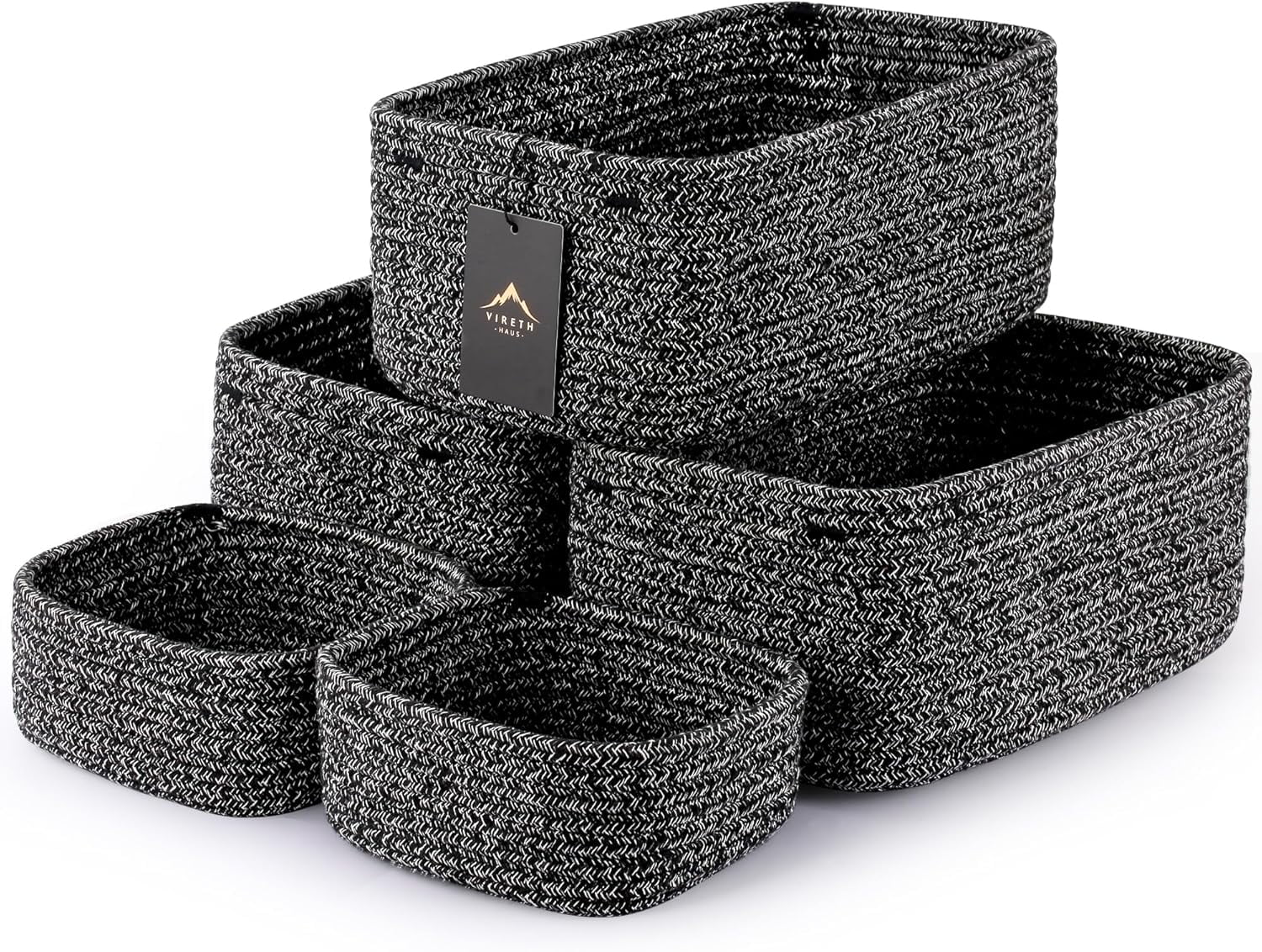 5-Pack Small Woven Rope Storage Baskets – 2 Sizes Organizer Bins for ...
