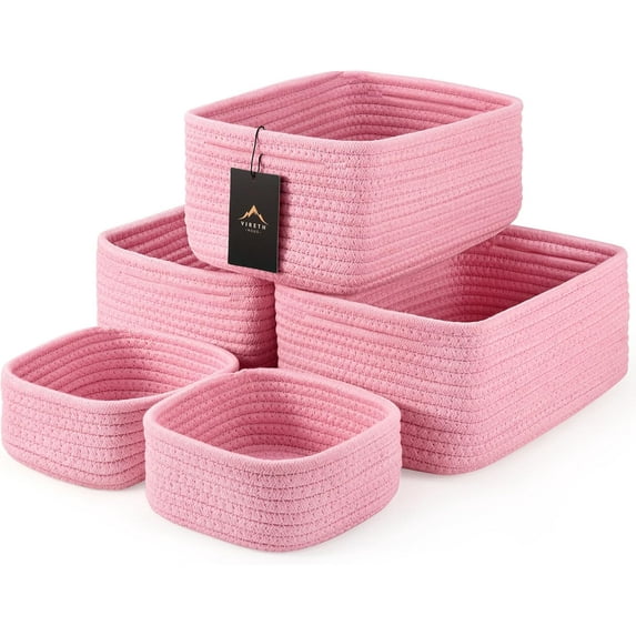 5-Pack Small Woven Rope Storage Baskets – 2 Sizes Organizer Bins for ...