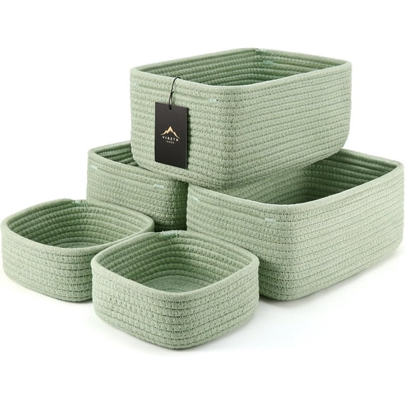 5-Pack Small Woven Rope Storage Baskets – 2 Sizes Organizer Bins for ...