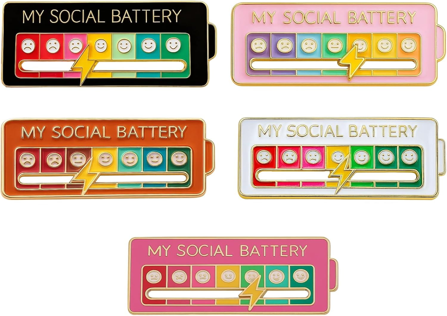 5 Pack Social Battery Slider Pin, My Social Battery Pin, 5 Unique ...
