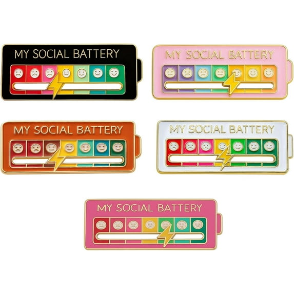 5 Pack Social Battery Slider Pin, My Social Battery Pin, 5 Unique Designs for Non-Verbal ...
