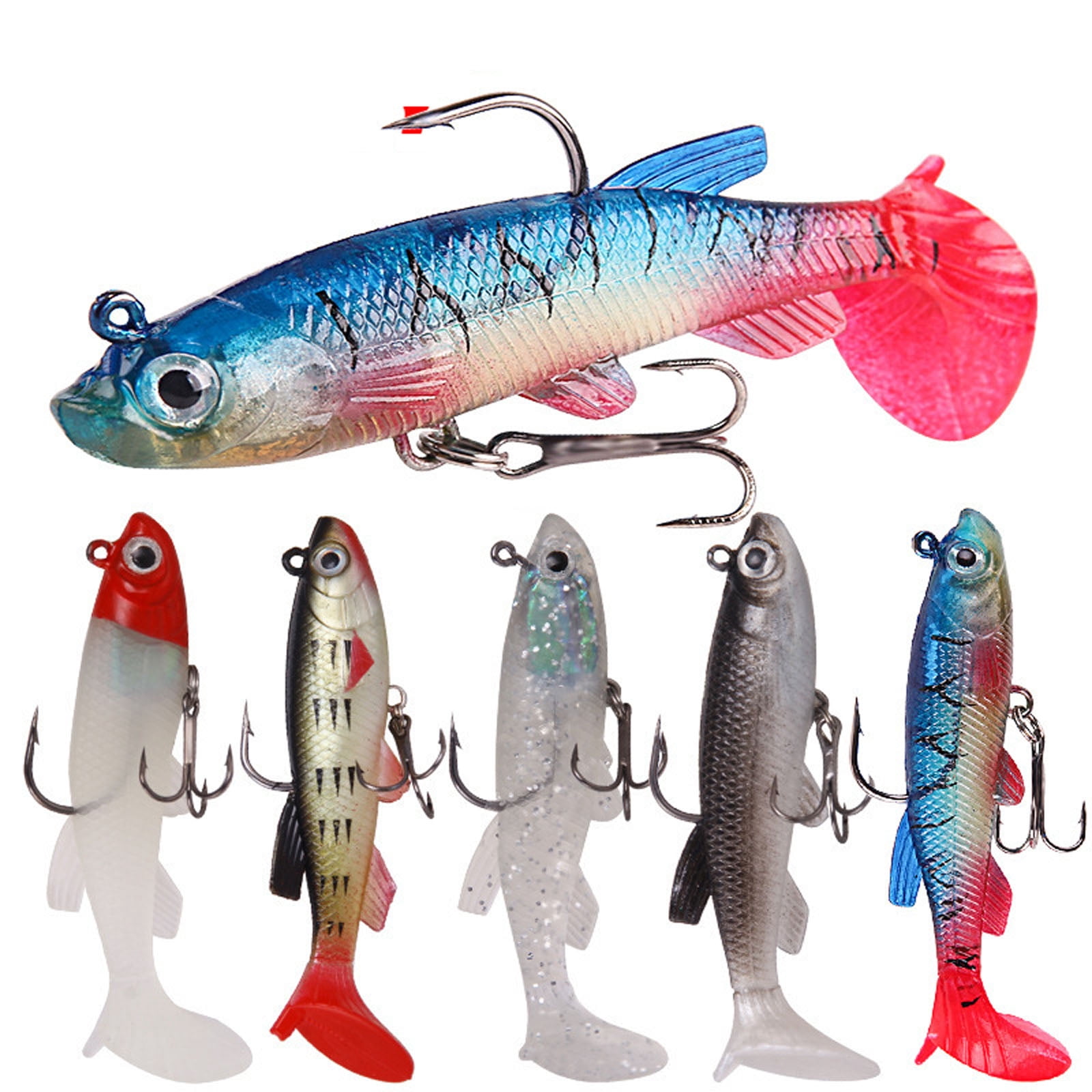 5-Pack Soft Plastic Fishing Lures, 3.35 Inch T-Tail Swimbait with ...
