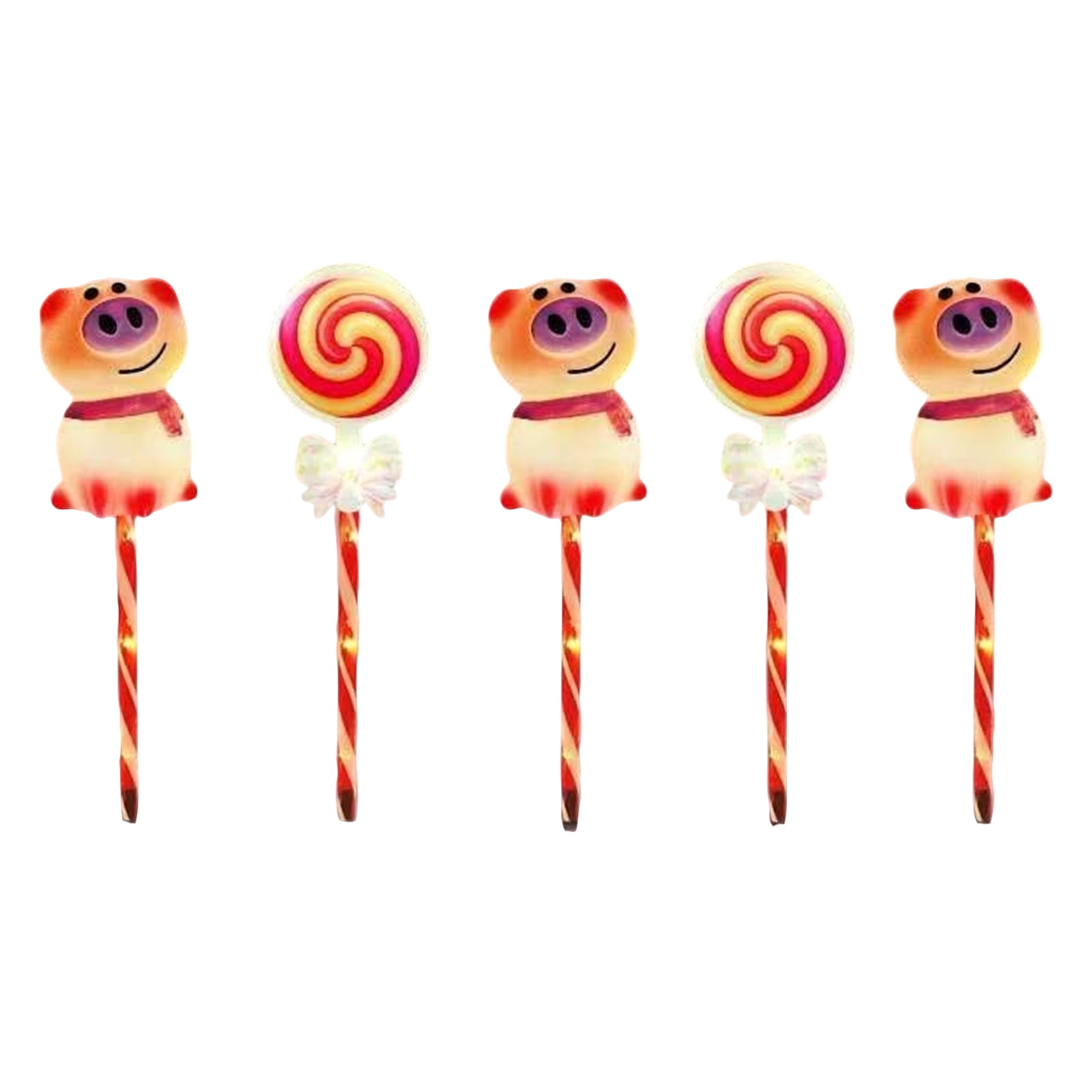 5 Pack Solar Powered Lollipop Shaped Lights, With Adorable Cartoon Pig ...