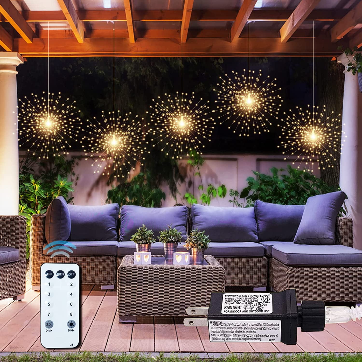 5 Pack Solar Starburst Sphere Lights,200 LED Firework Lights, 8 Modes ...