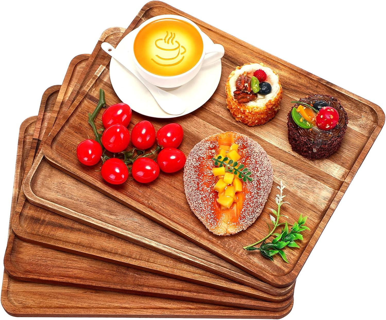 5 Pack Solid Acacia Wood Serving Trays Rectangular Wooden Board for ...