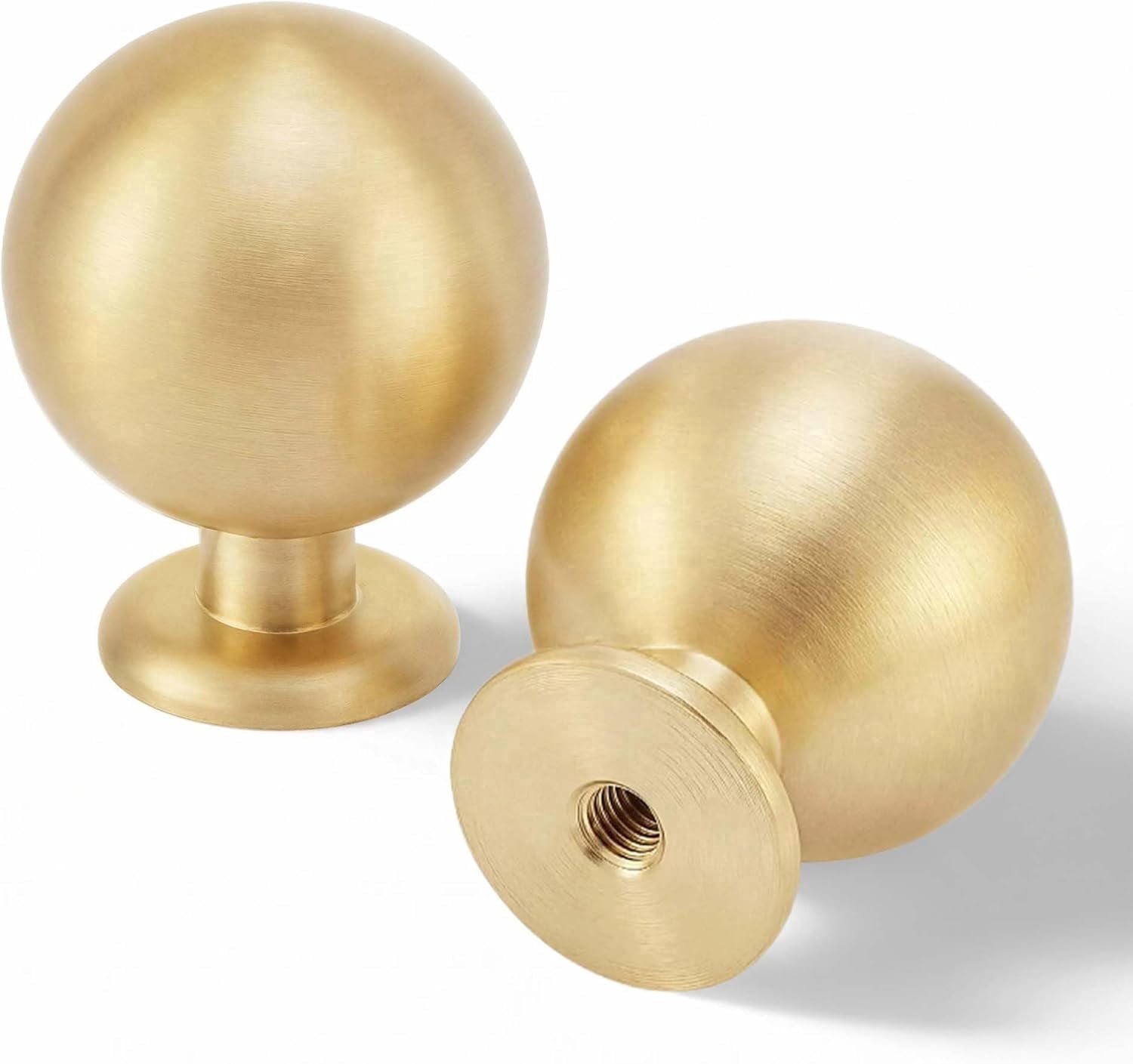 5-Pack Solid Brass Cabinet Knobs, Round Ball Gold Knobs for Dresser ...