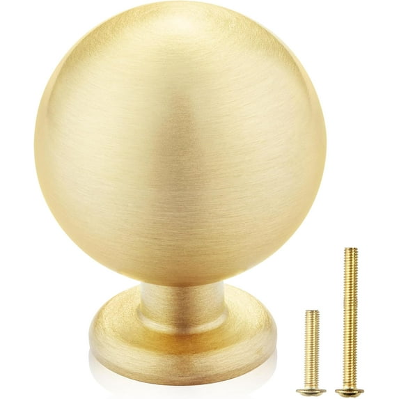 5-Pack Solid Brass Cabinet Knobs, Round Ball Gold Knobs for Dresser Drawer, 1.2-Inch Diameter ...