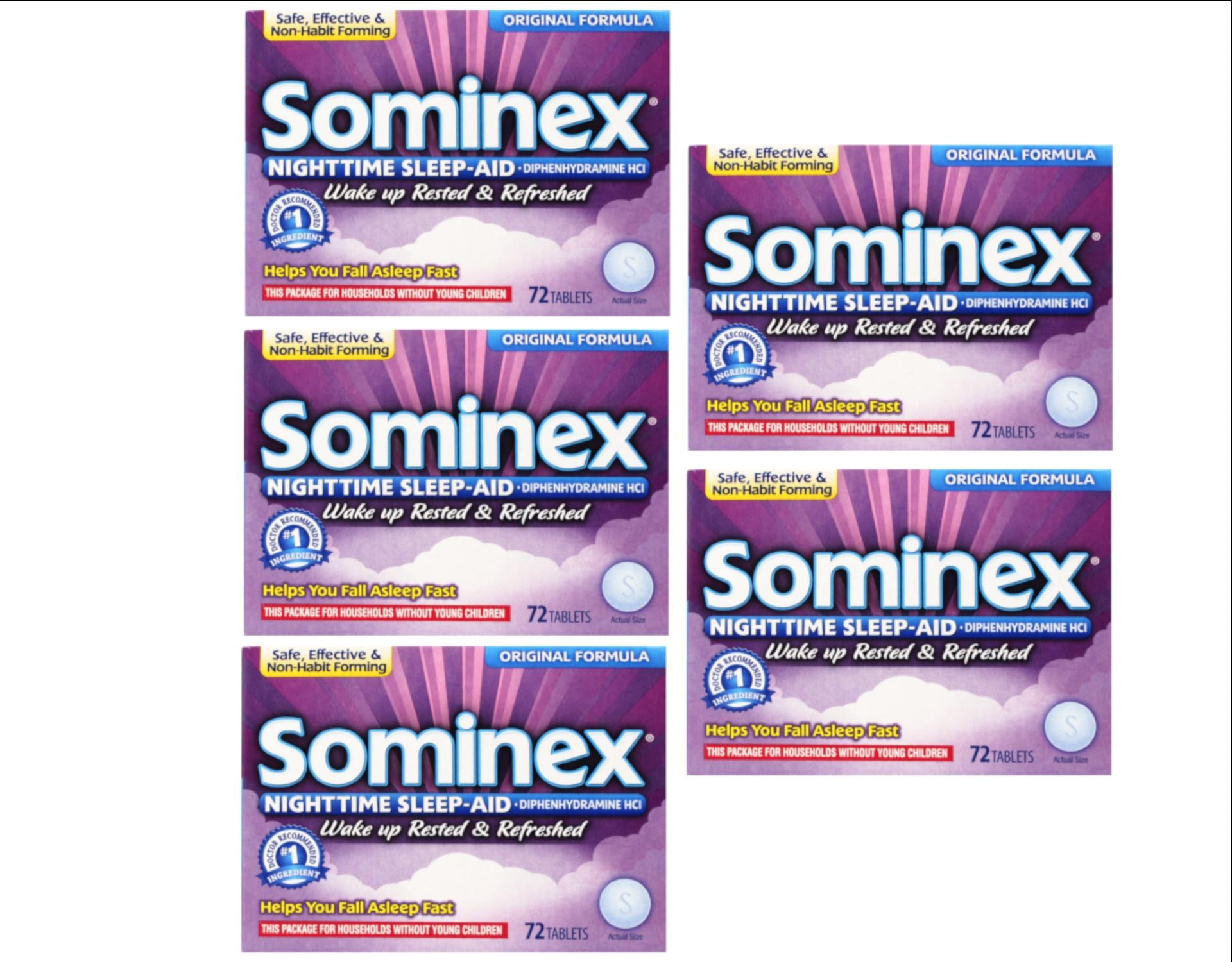 5 Pack - Sominex Original Formula Night-Time Sleep Aid Tablets, 72 Count - Walmart.com