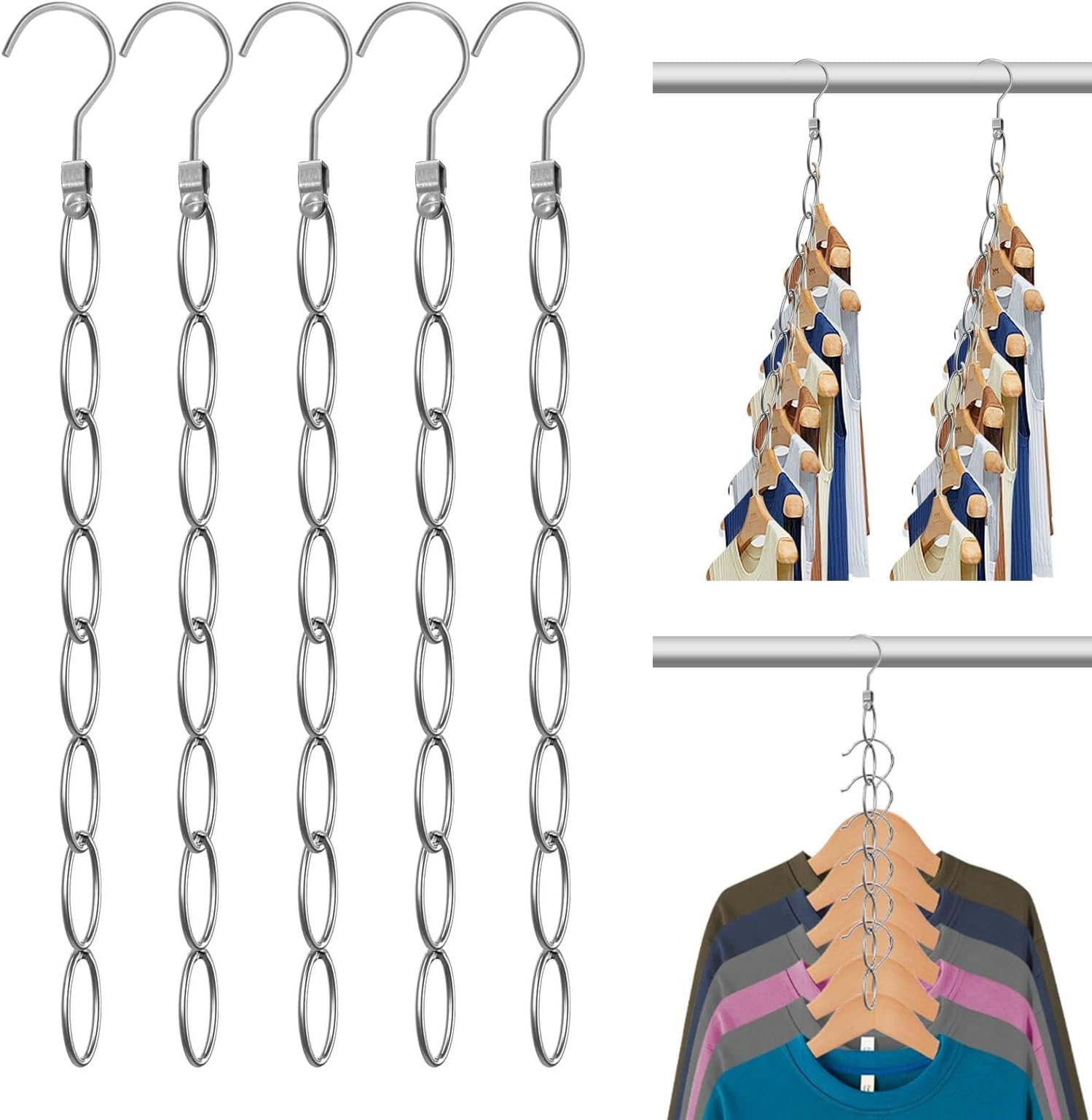 5 Pack Space Saving Hangers Organizer: Collapsible Heavy Duty Metal ...