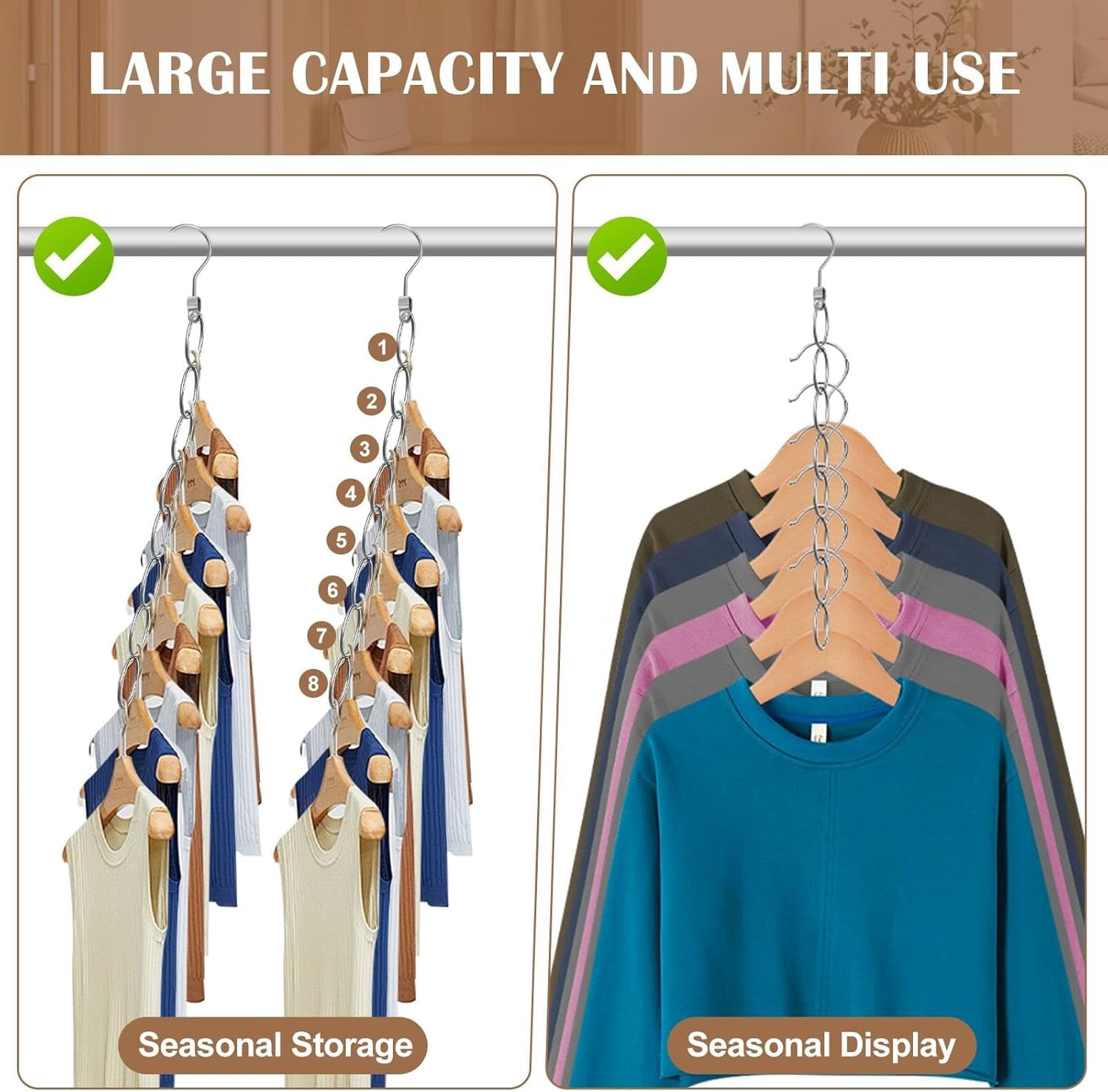 5 Pack Space Saving Hangers Organizer: Collapsible Heavy Duty Metal ...